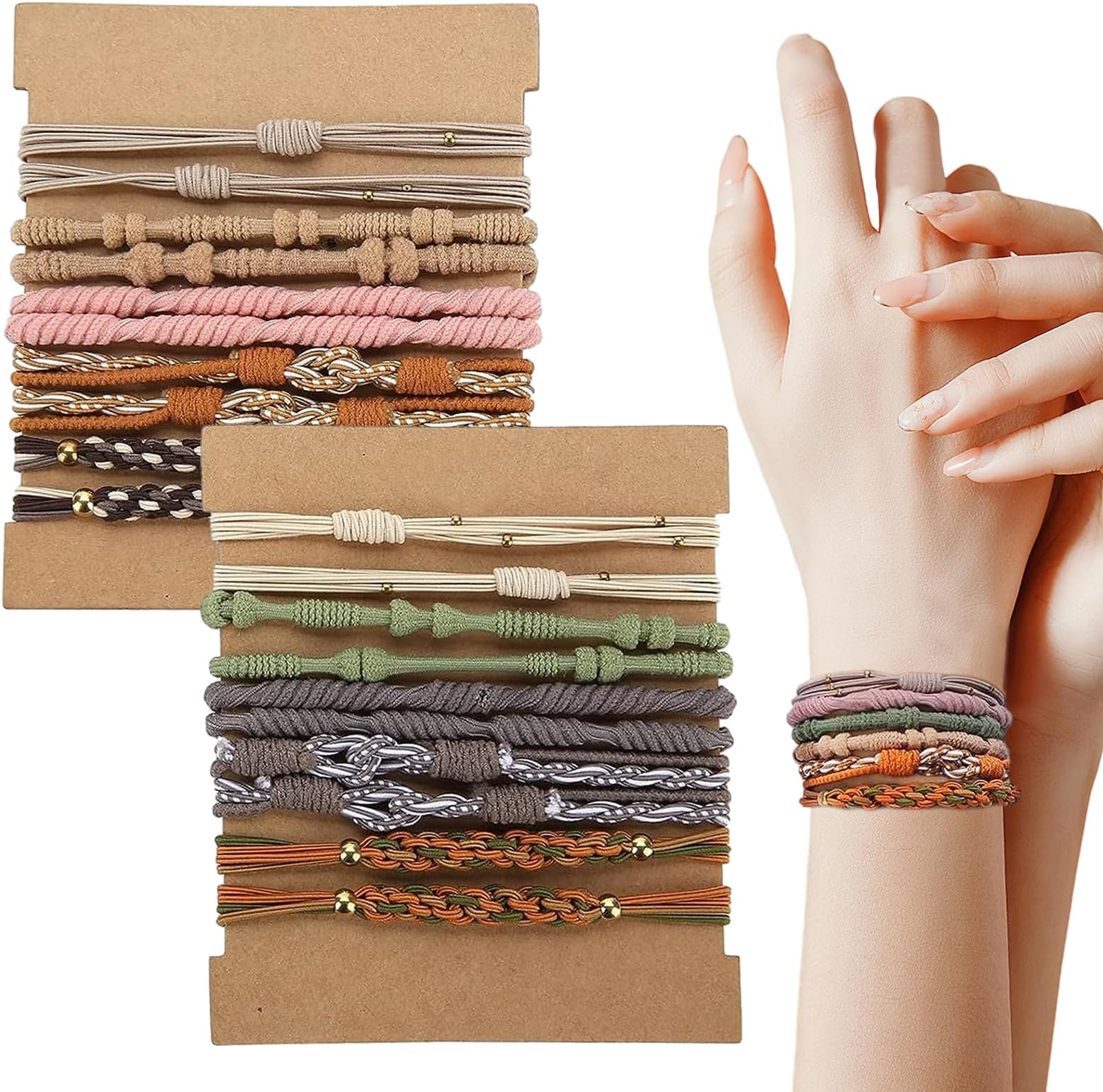 Amazon.com : 20 Boho Hair Ties in 5 Styles, 10 Colors - Cute Bracelets ...