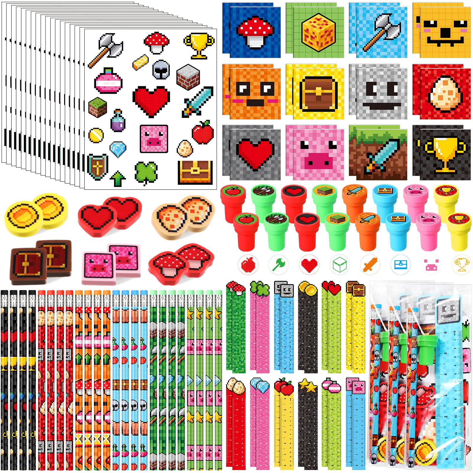 Amazon.com: Chrisfall 168 Pcs Pixel Party Favor Pixel Miner Party ...