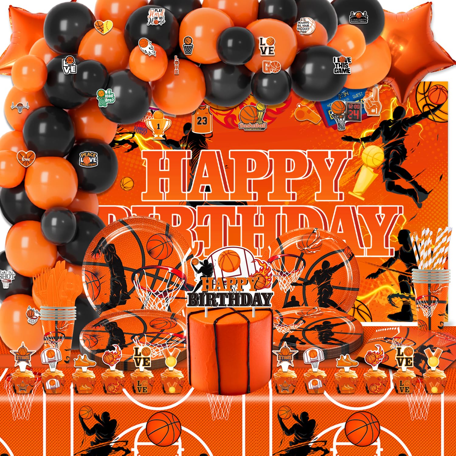 Amazon.com: Basketball Birthday Party Supplies, 207 Pcs Basketball ...
