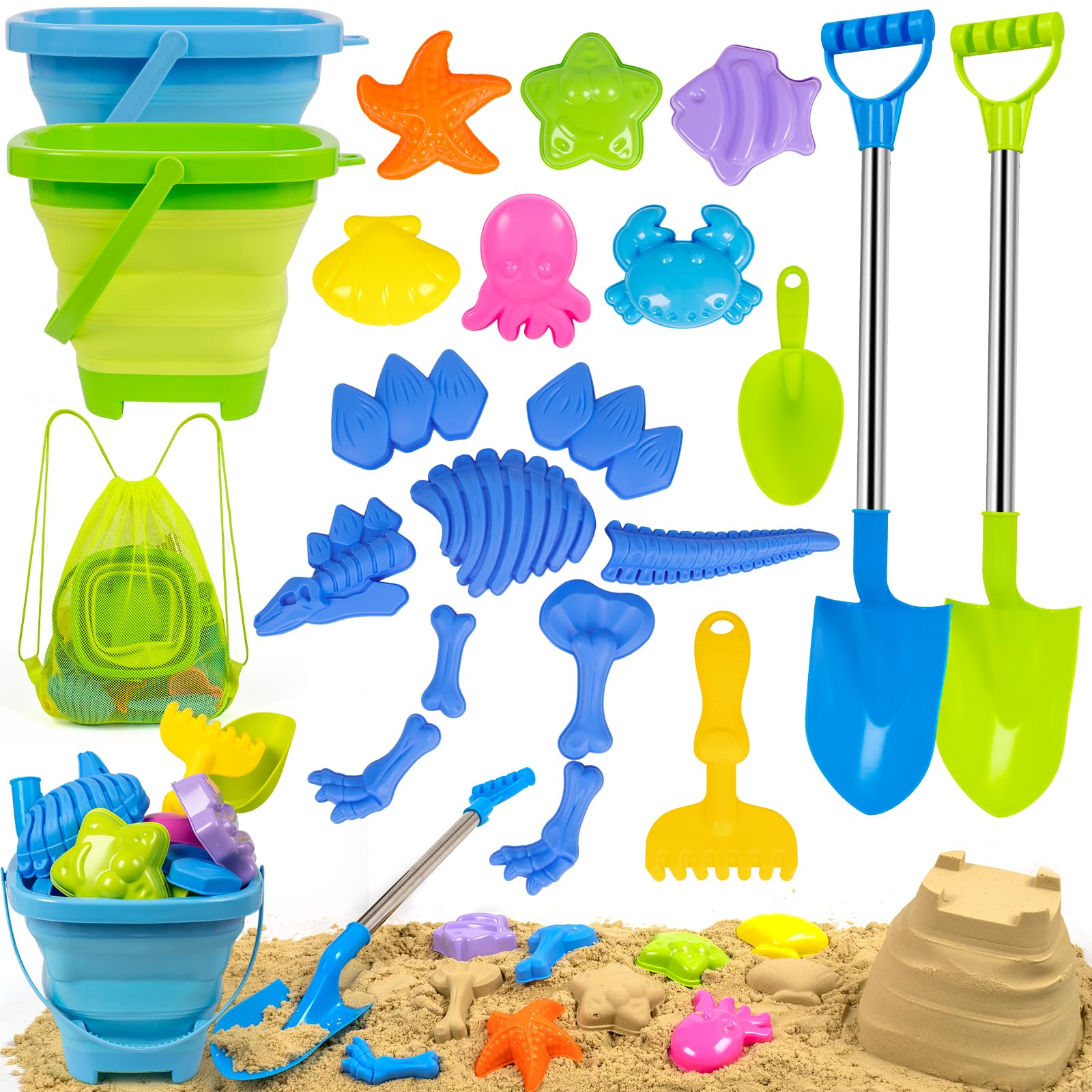 Amazon.com: FUNWEGOT Beach Sand Toys Set Includes Collapsible Buckets 2 ...