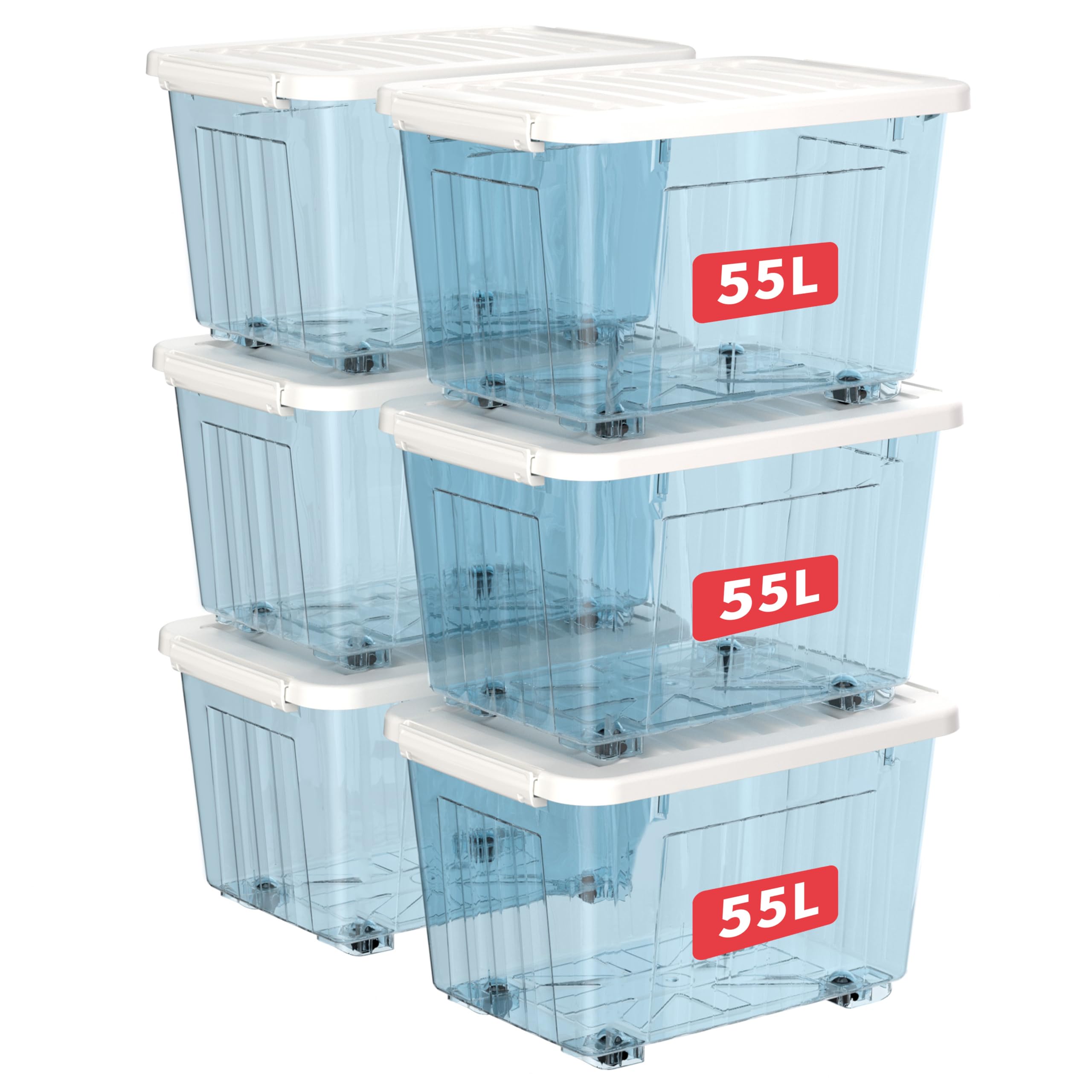 Cetomo 55L*6 Storage Boxes with Wheels, Plastic Storage Box with Lid ...