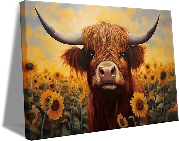 Amazon.com: Highland Cow Sunflower Wall Art Scottish Cow Poster Picture ...