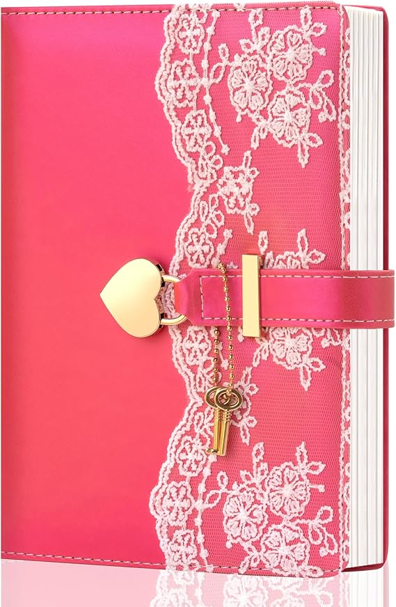 Amazon.com : MINICAGIE Lace Diary with Lock& Gift Box for Women and ...