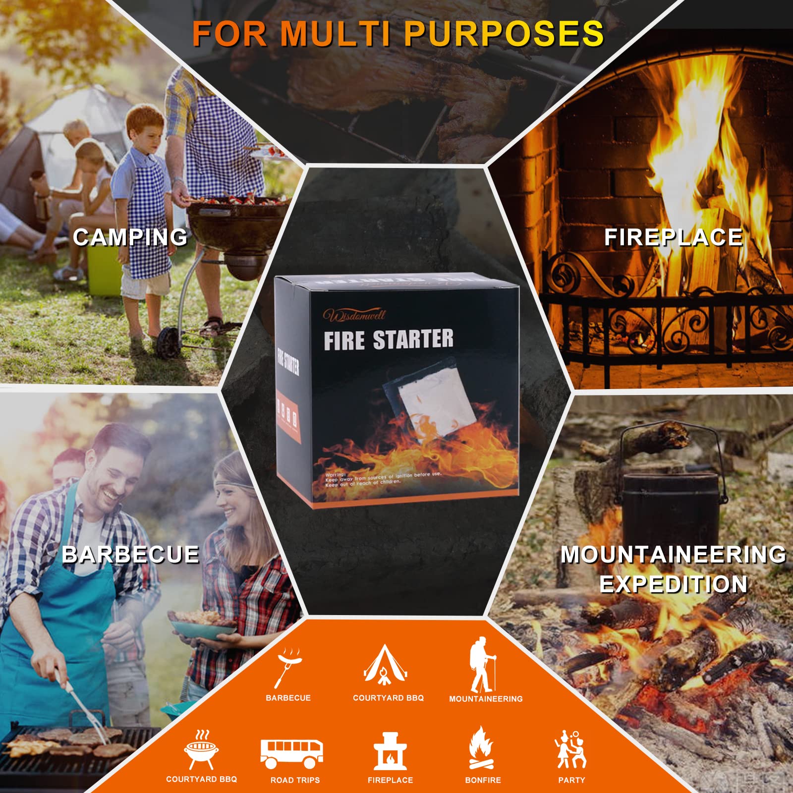 WISDOMWELL Fire Starter - Pack of 100 Fire Starters, All-Purpose Indoor ...