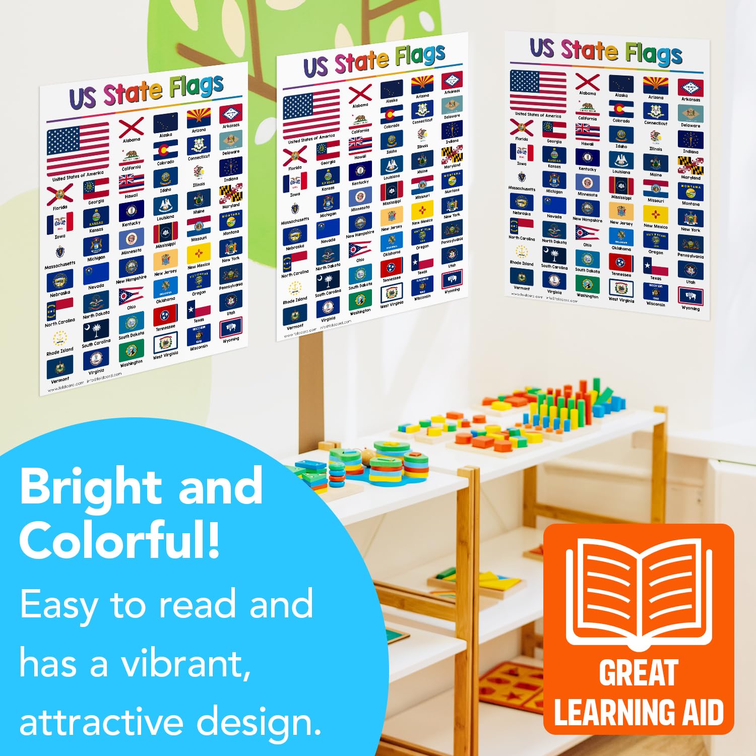 Snapklik.com : USA State Flags Educational Posters For Kids Classroom ...