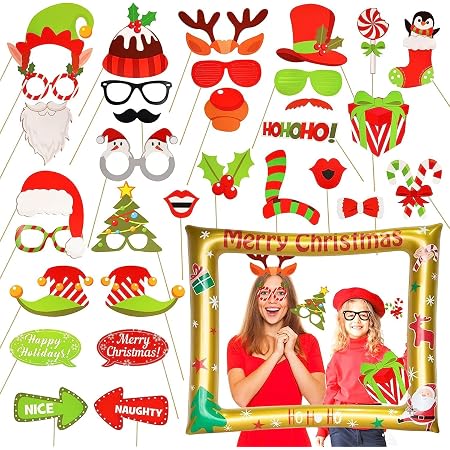 Christmas Party Photo Booth Props Frame, LMSHOWOWO Gold Christmas ...
