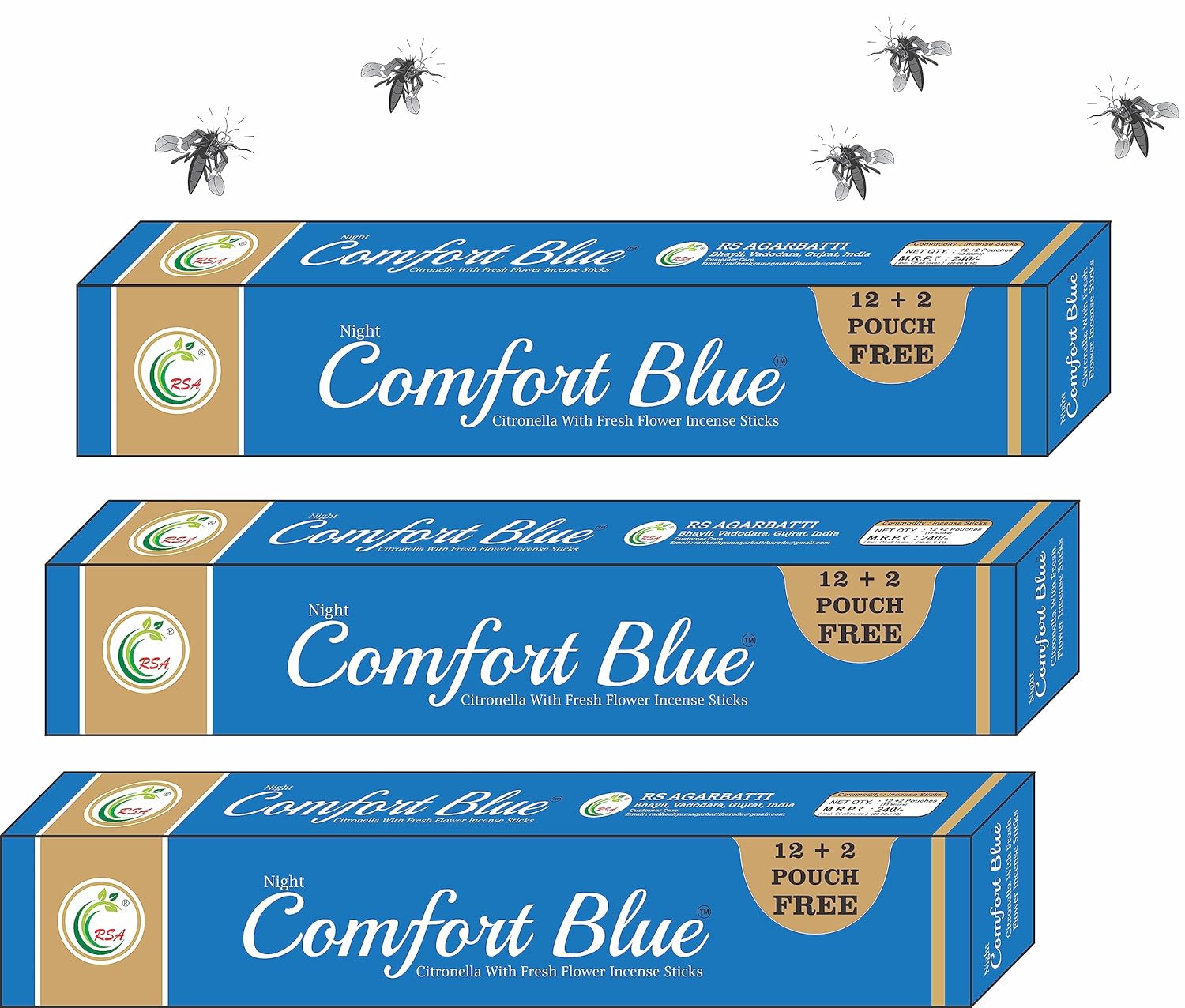 Night Comfort Blue Mosquito Repellent Incense Sticks [3 Box = 420 Lemon ...