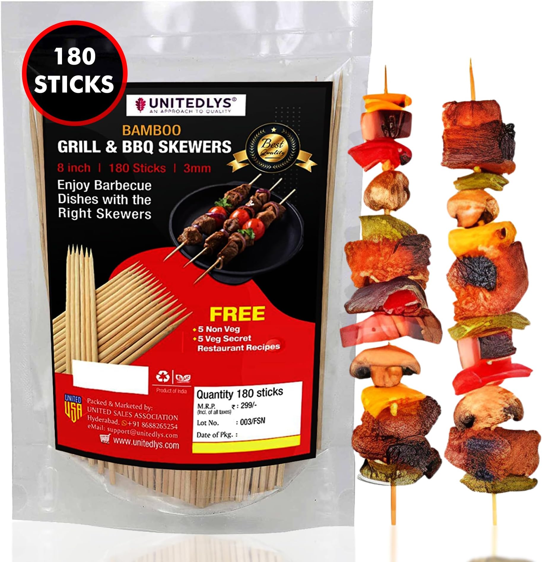 Buy Royals Bamboo Skewers Sticks 8 inch, 100pc | Frying, Grilling ...