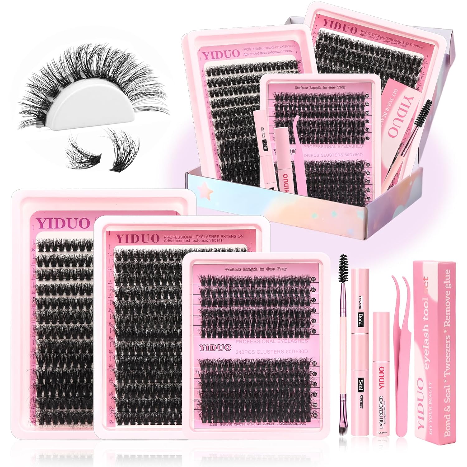 Amazon.com: YIDUO Lash Clusters Kit with 2X Bond&Seal 3 Styles 760Pcs ...