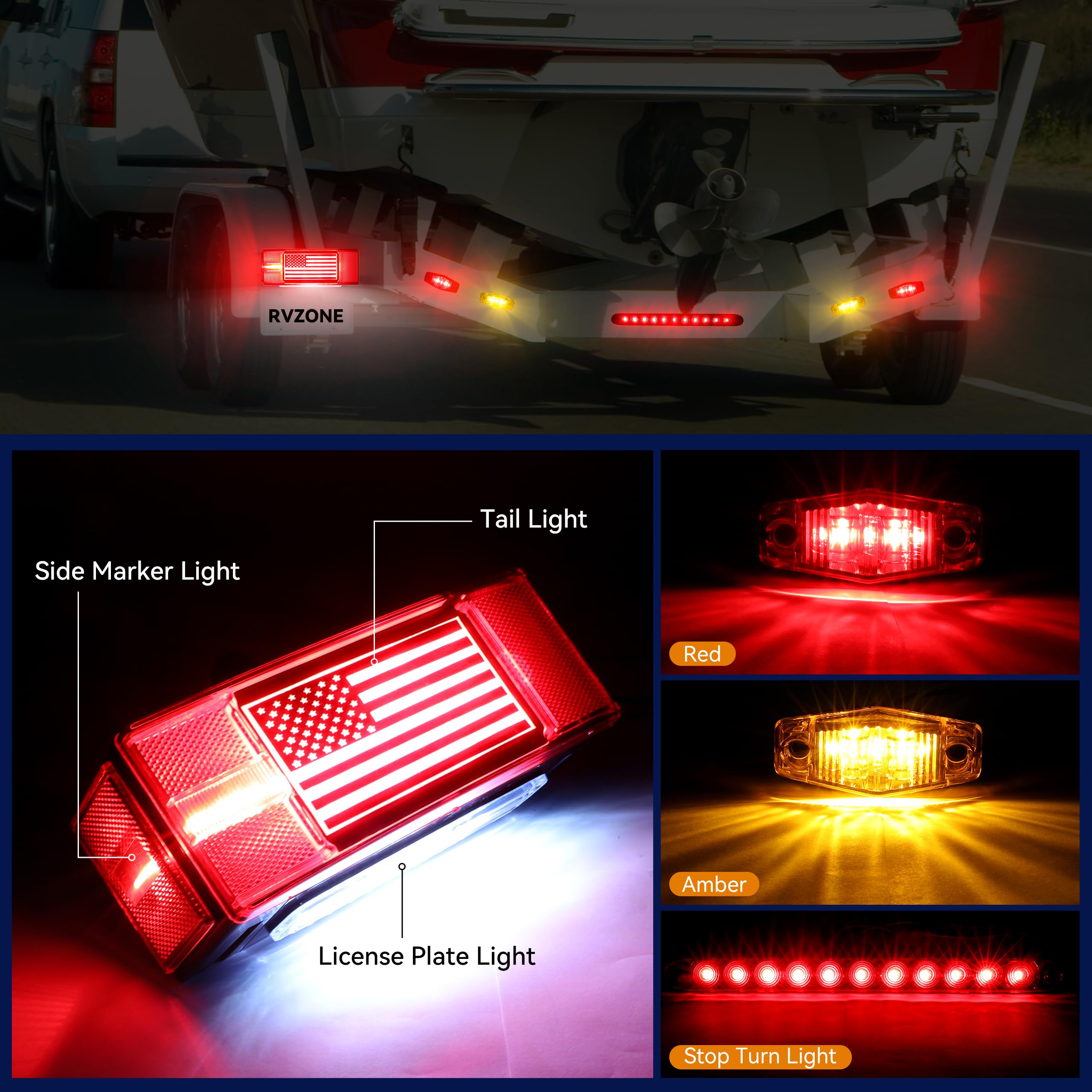 Snapklik.com : RVZONE LED Trailer Lights Kit For Utility IP68 ...