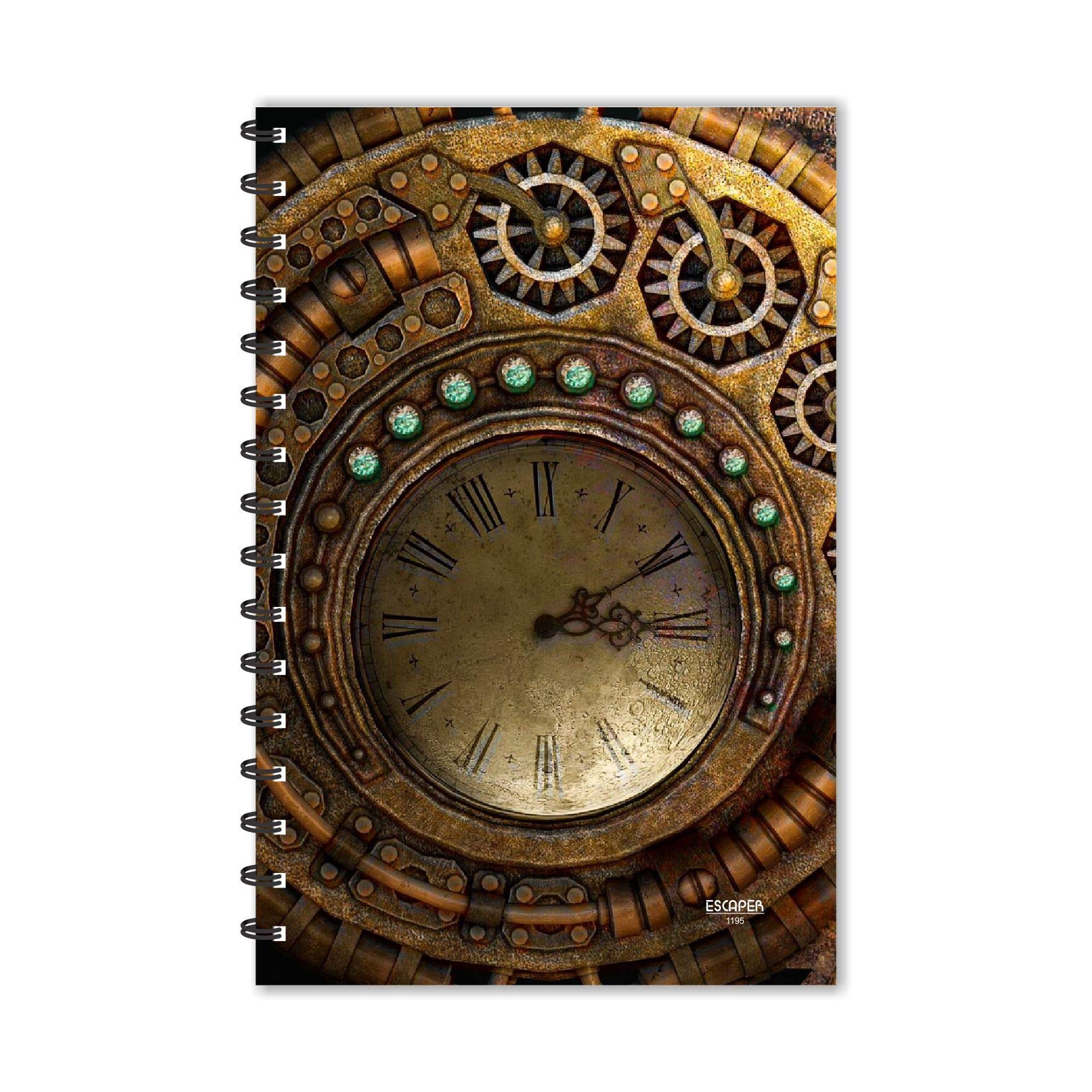 ESCAPER Golden Clock Diary, Ruled - A5 Size - 8.5 x 5.5 inches Vintage ...
