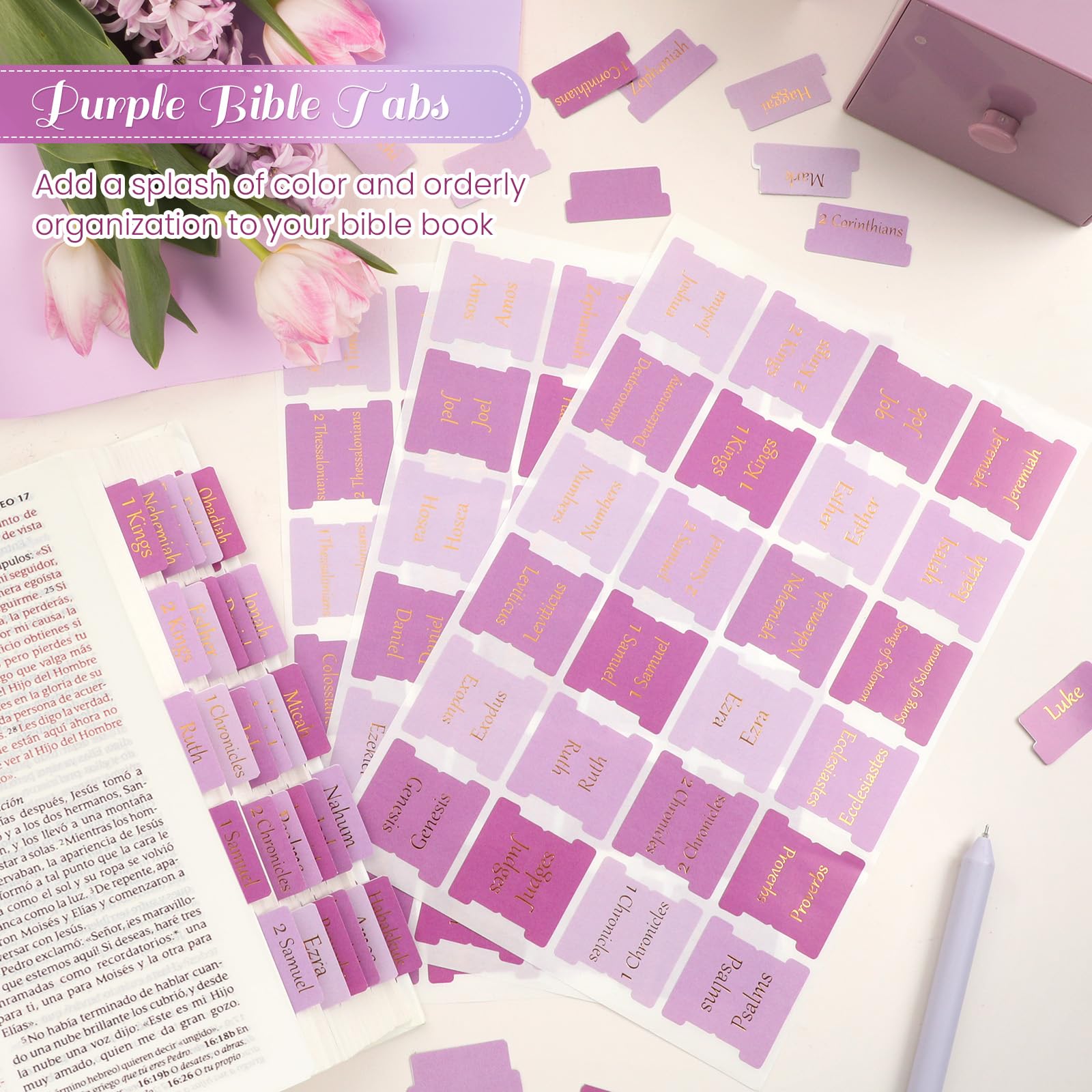 Snapklik.com : 96 Pieces Bible Tabs, Purple Bible Tabs For Women Gold ...