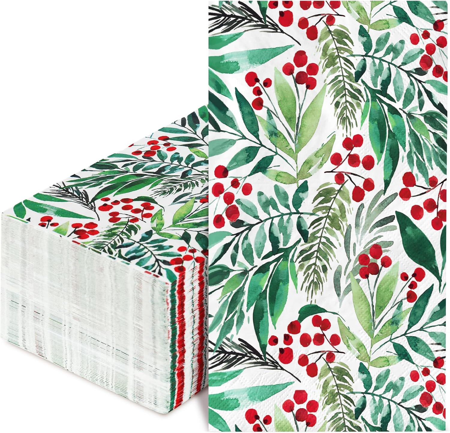 Amazon.com: AnyDesign 100 Pack Christmas Guest Napkins Watercolor Holly ...
