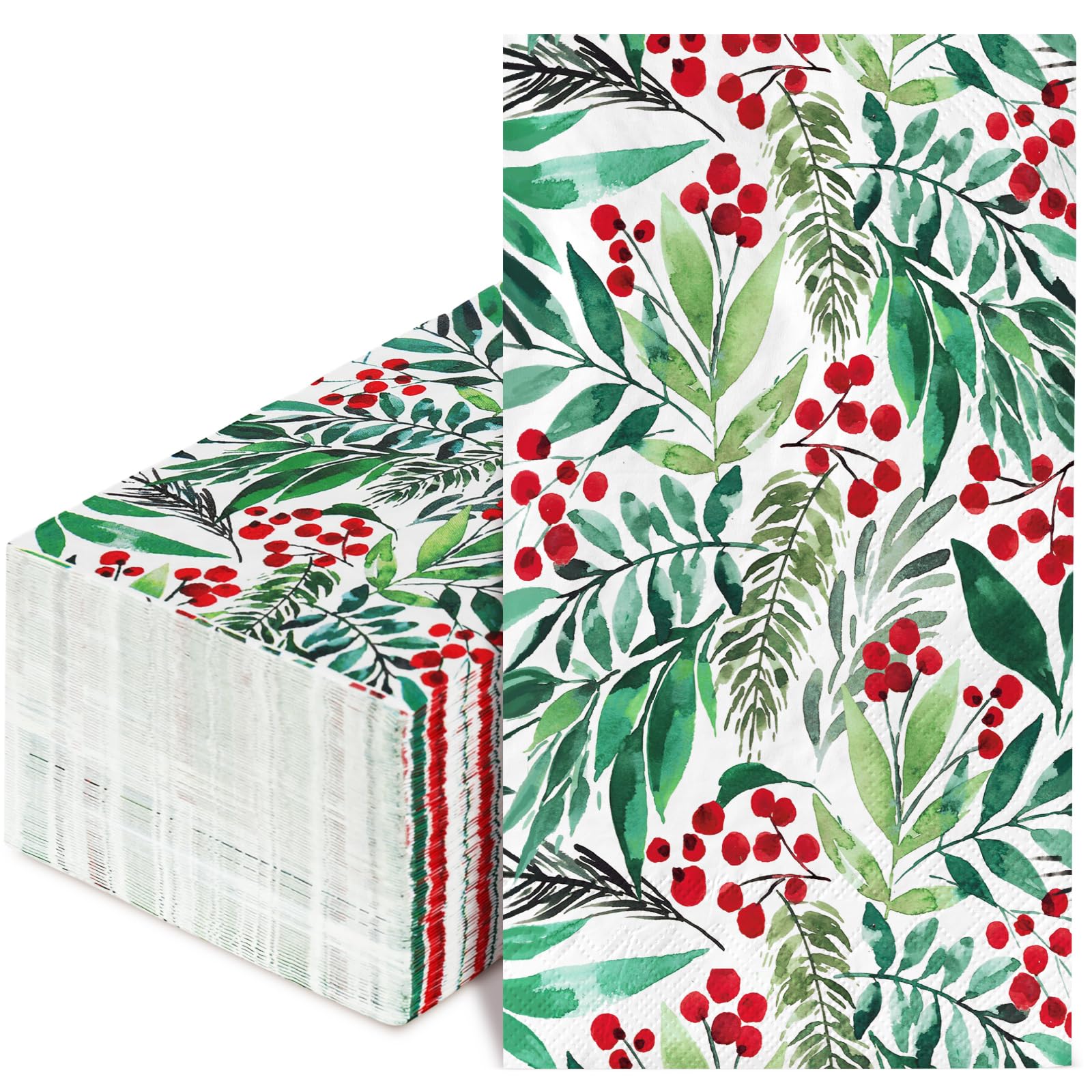 Amazon.com: AnyDesign 100 Pack Christmas Guest Napkins Watercolor Holly ...