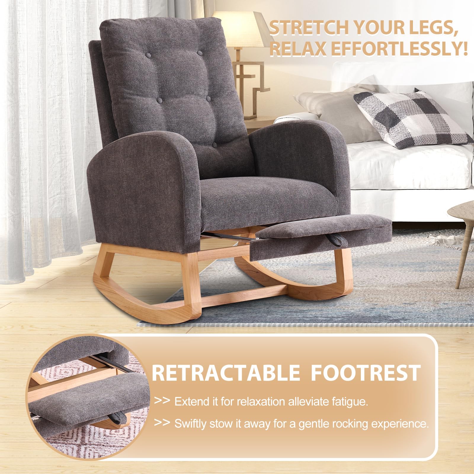 Aazon.co: Cinkehoe Nursery Rocking Chair With Retractable Foot Rest