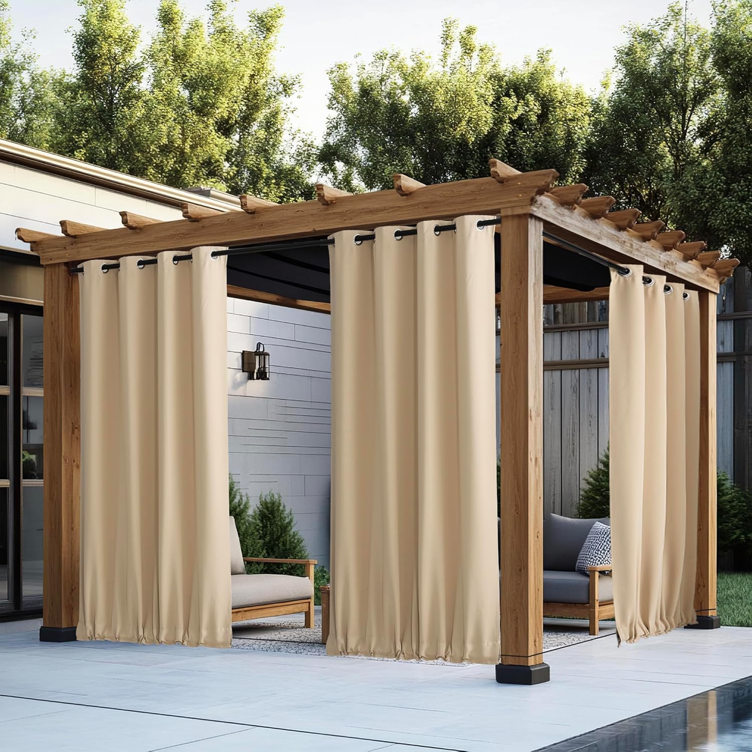 Amazon.com: PONY DANCE Weighted Outdoor Curtains for Patio - Waterproof ...