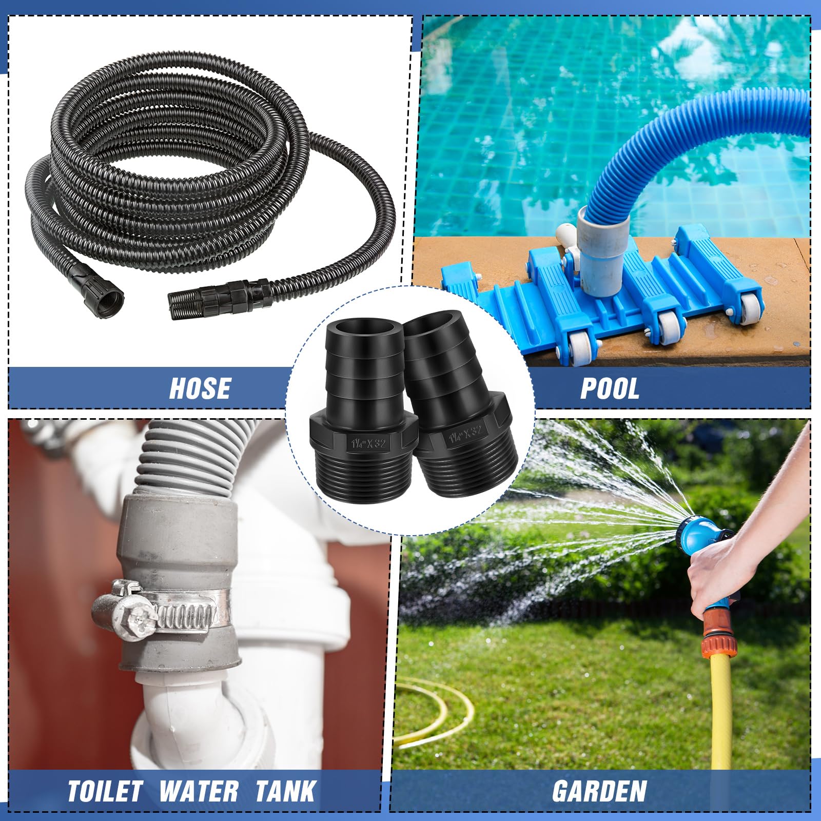 Snapklik.com : 2 Pieces Pool PVC Fittings 1-1/4" Adapter Barbed Hose ...