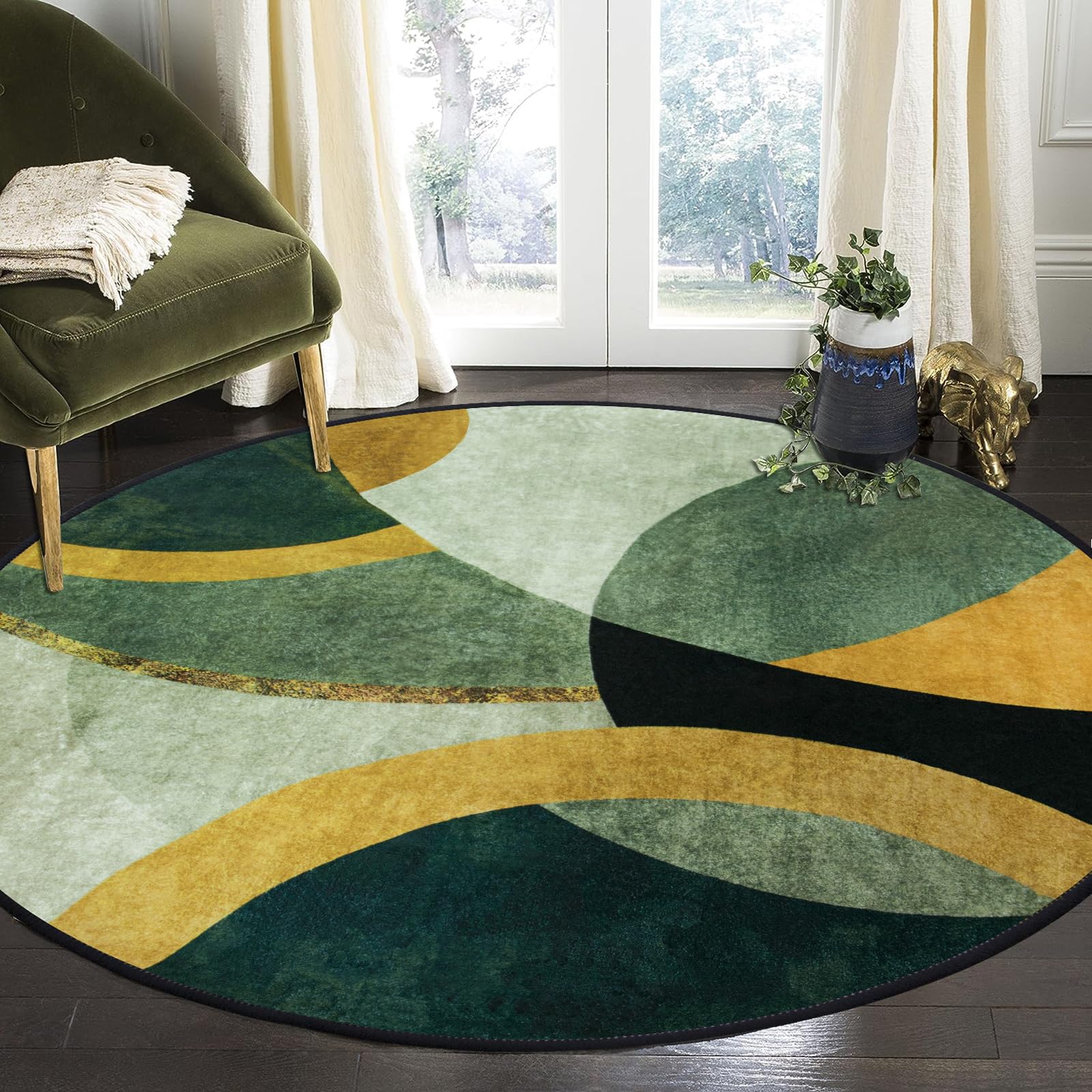 Tapis Design Round Rugs 100cm, Area Rugs For Living Room Emerald Green ...