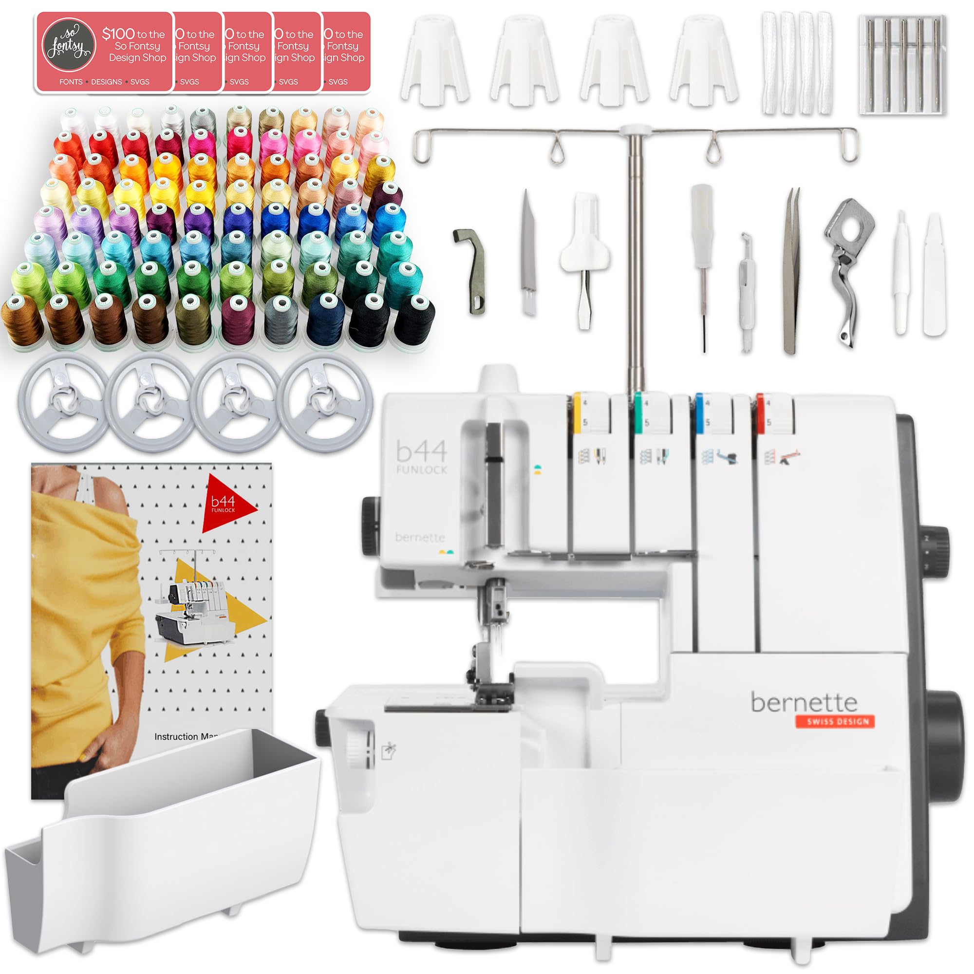 Amazon.com: Bernette B44 FUNLOCK Overlock Serger Sewing Machine with 80 Thread Spool Bundle
