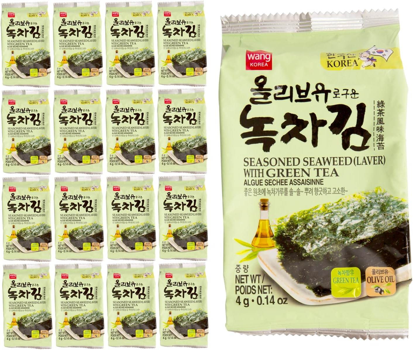 Amazon.com: Wang Olive Oil Roasted Seaweed Snack with Green Tea, Gluten ...