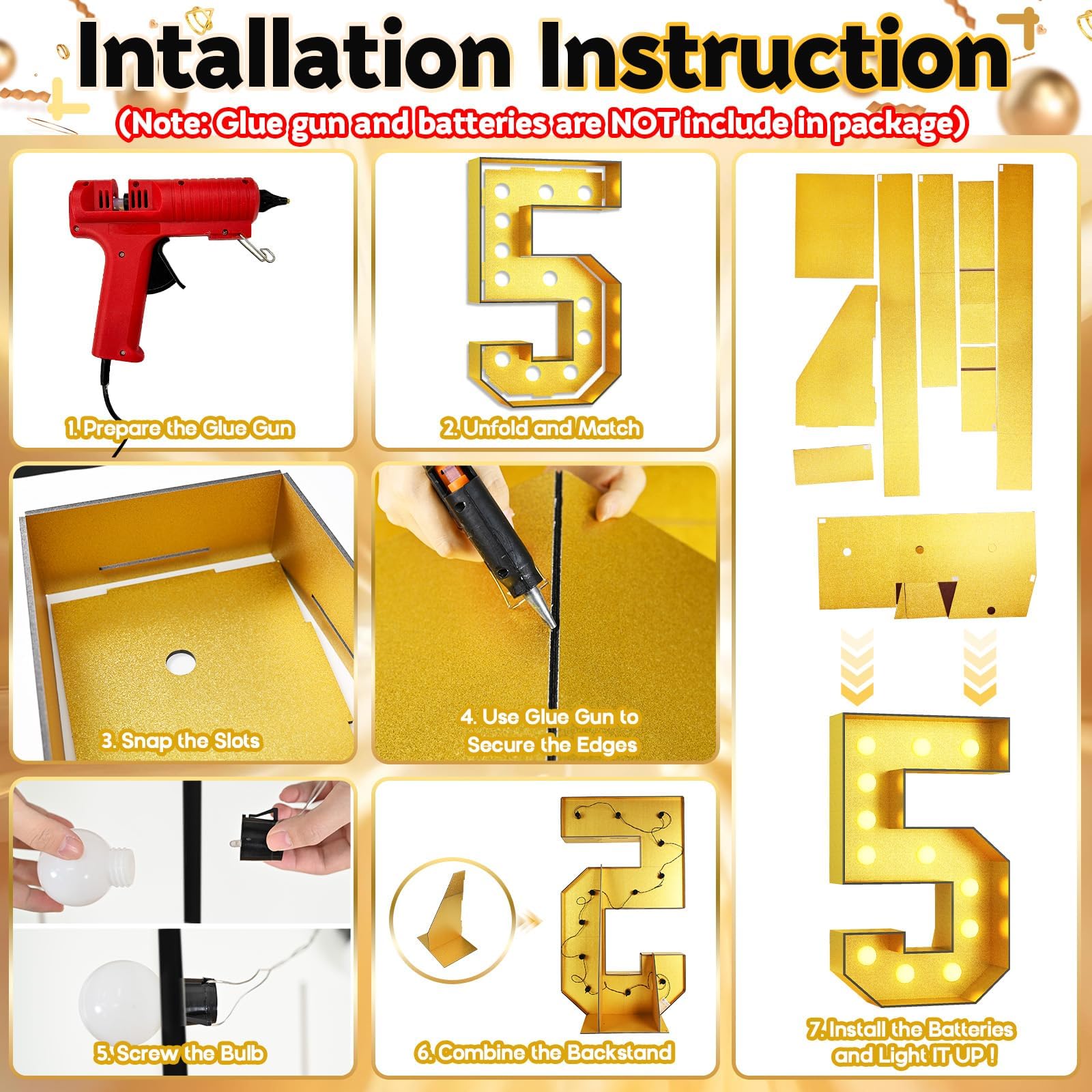 Snapklik.com : 4FT Large Light Up Numbers 5, Gold Number 5 Marquee ...