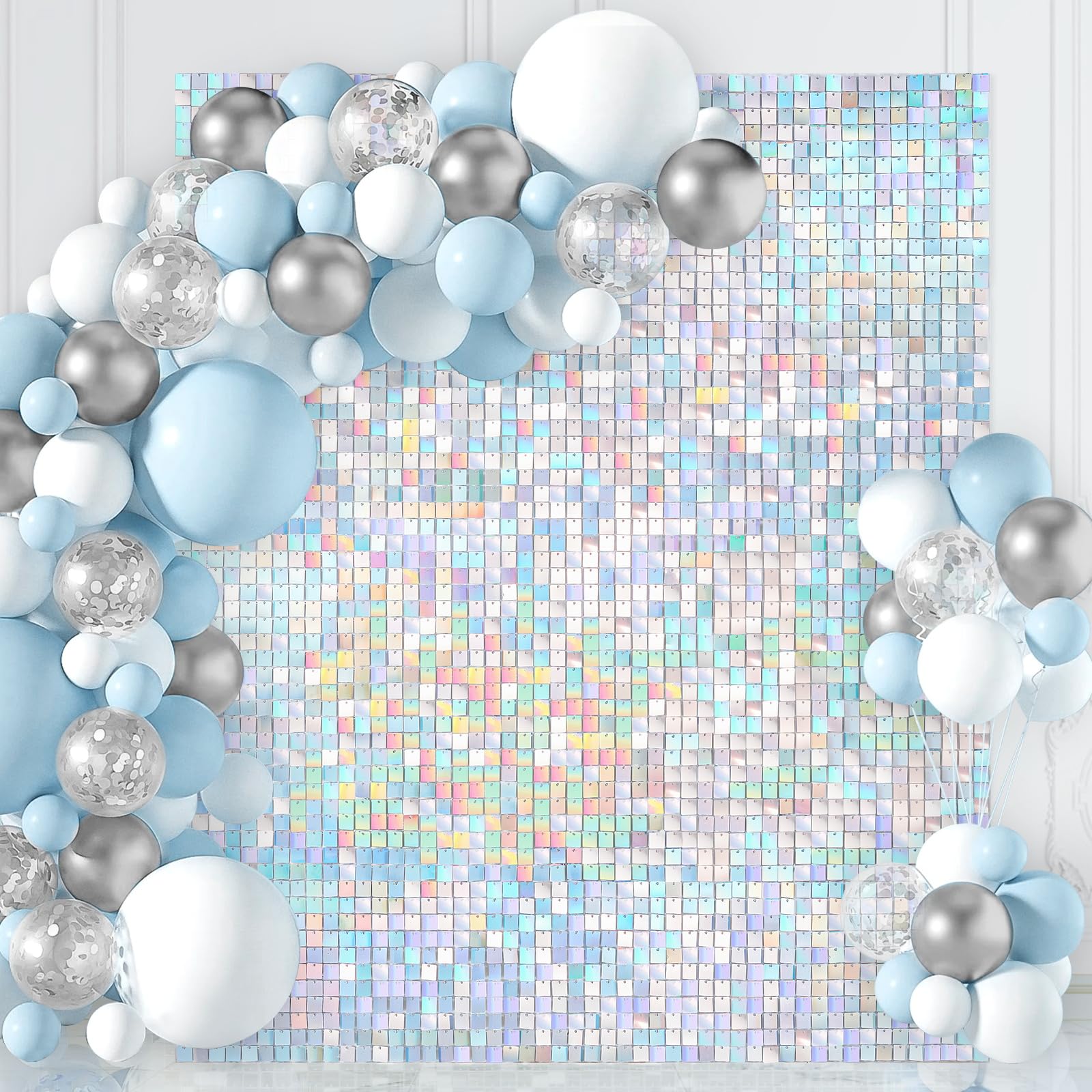 Amazon.com : Shimmer Wall Backdrop Rainbow Silver Sequin Backdrop ...