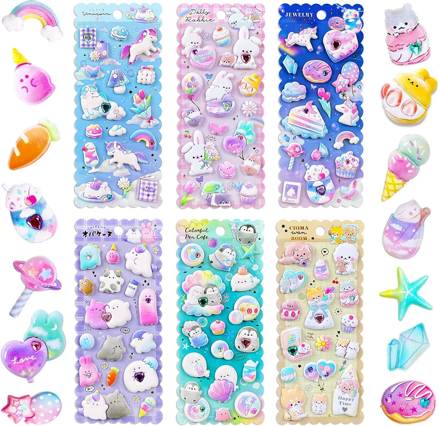 JUNJIL 6 Sheets Thick Puffy Stickers for Kids Girls, 3D Puffy Animal ...