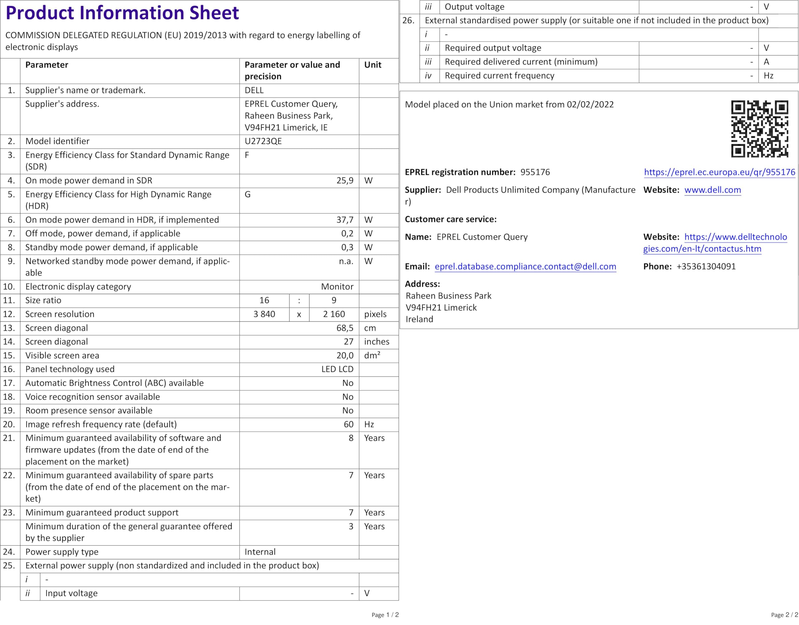 Dell U2724D UltraSharp 27 Inch QHD (2560x1440) Monitor, 120Hz, IPS ...