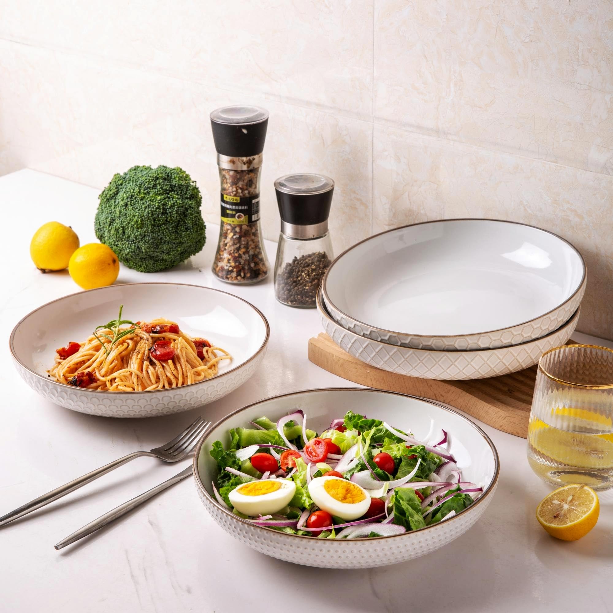 GBHOME 9.5'' Large Pasta Bowls, 42 Ounce Stoneware Salad Bowls for ...