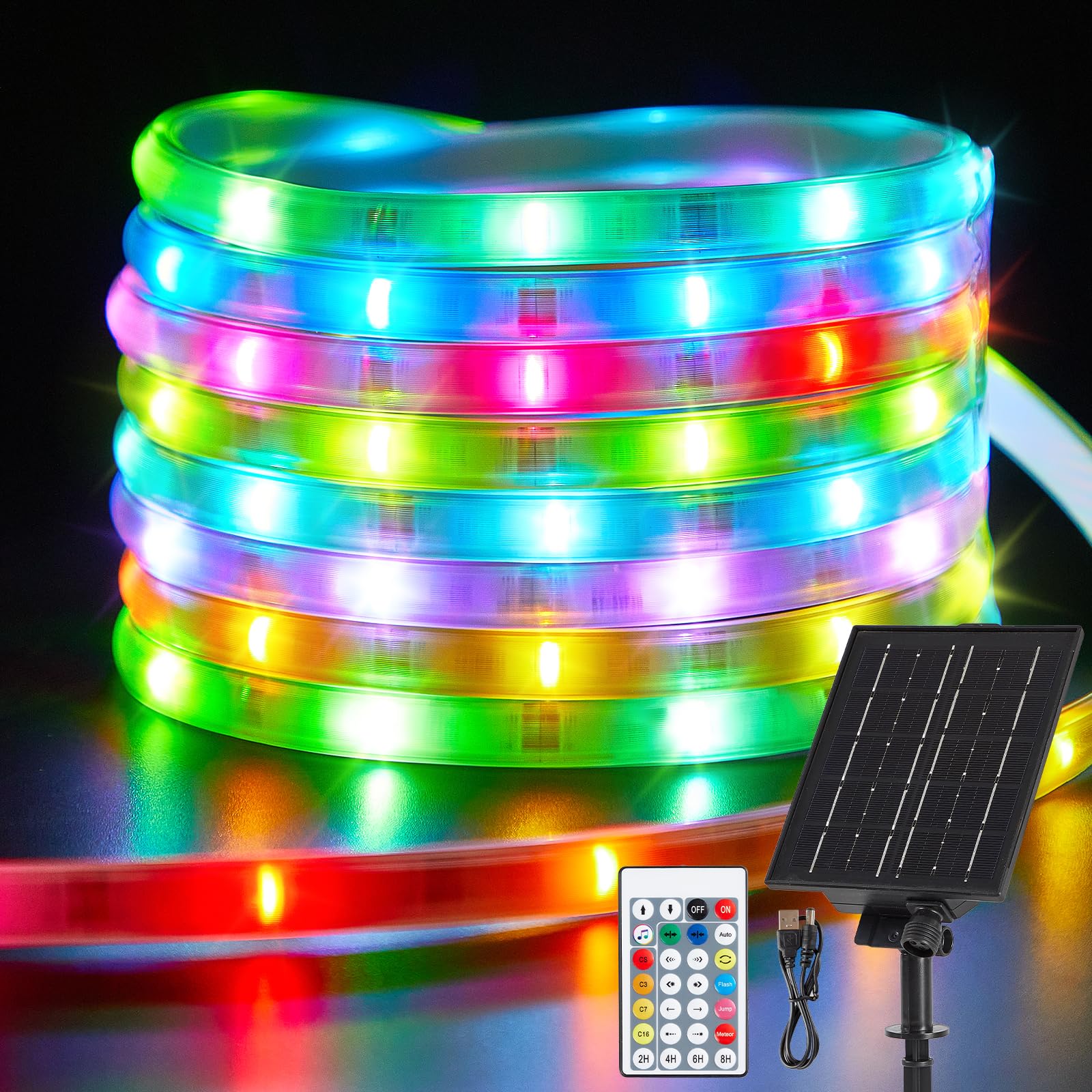 Amazon.co.jp: LIFENGSOLER RGB+IC 5M LEDテープライト ソーラー 屋外 イルミネーション 音楽連動 led ...
