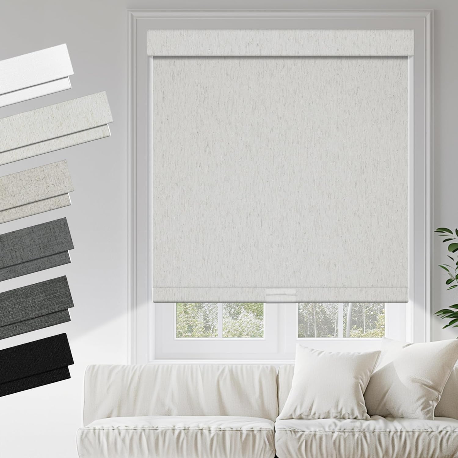 Boolegon Blackout Roller Shades for Indoor Windows, Cordless Linen ...