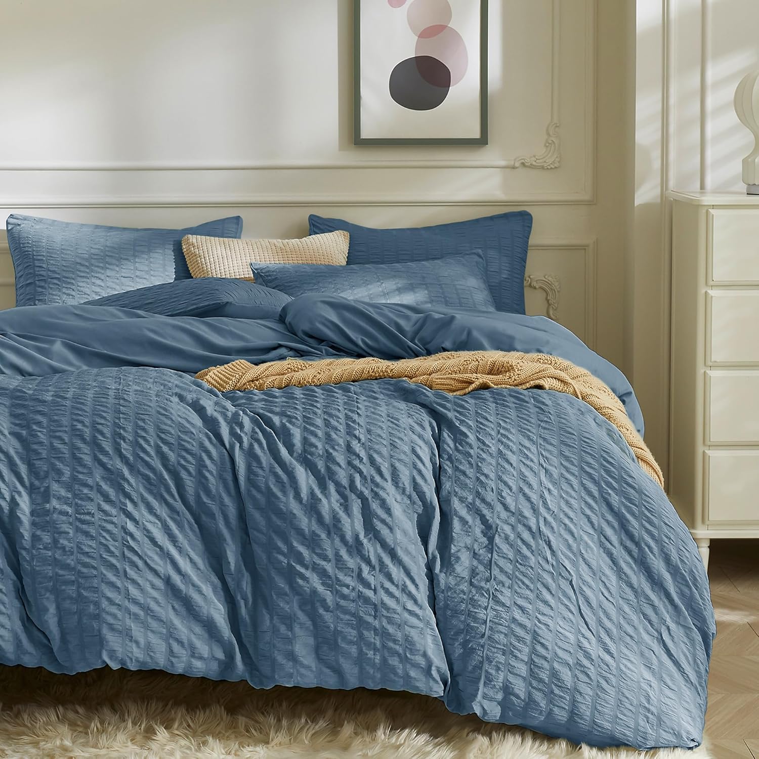 Amazon.com: JELLYMONI Sierra Blue Duvet Cover Queen Size, 3pcs Washed ...