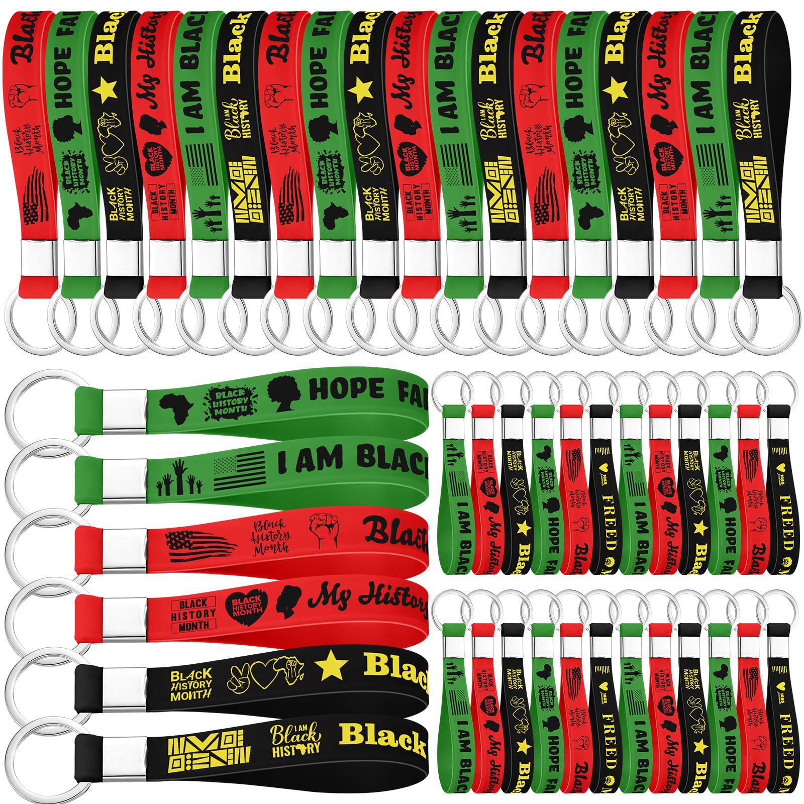 Amazon.com: Equsion 96 Pcs Black History Month Silicone Keychains Bulk ...
