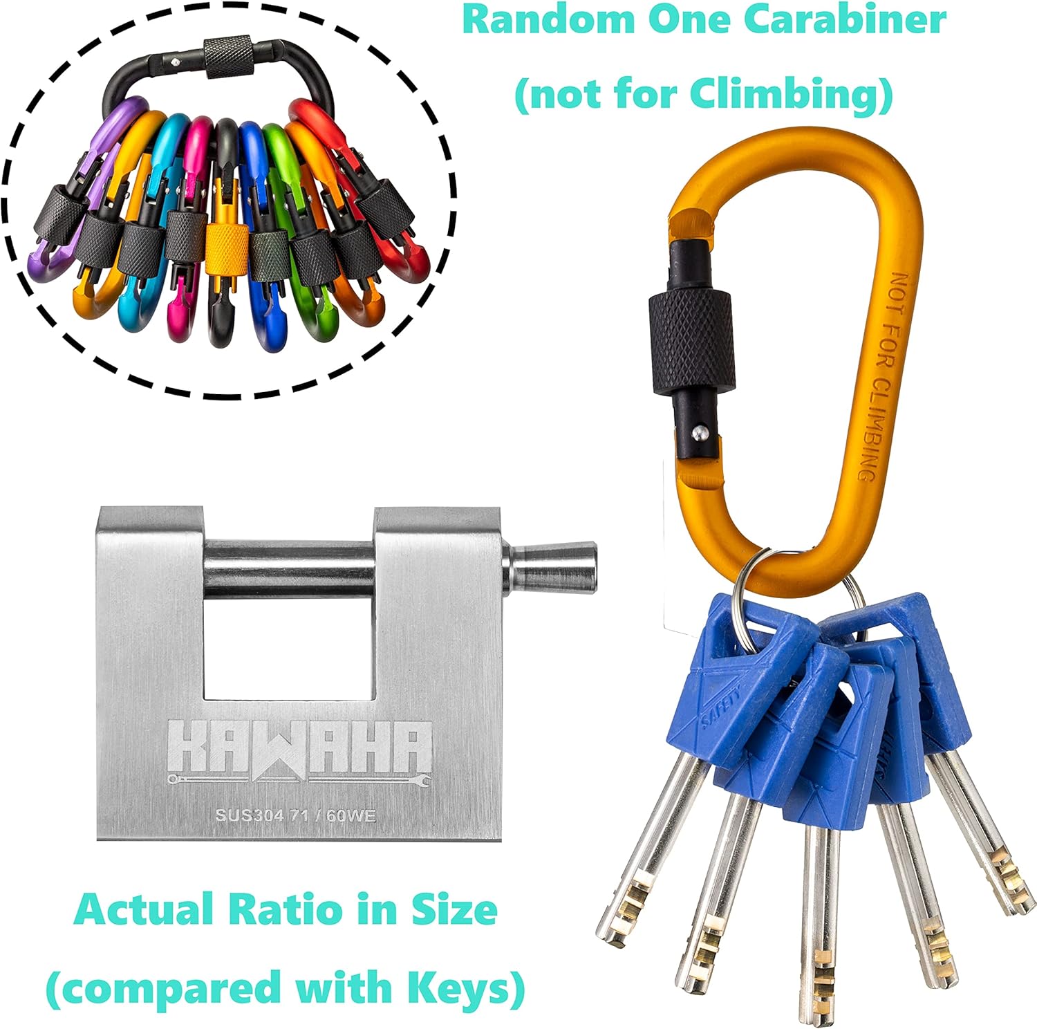 KAWAHA 71/60KA-5K Stainless Steel D-Shaped Padlock with Key for Garage ...