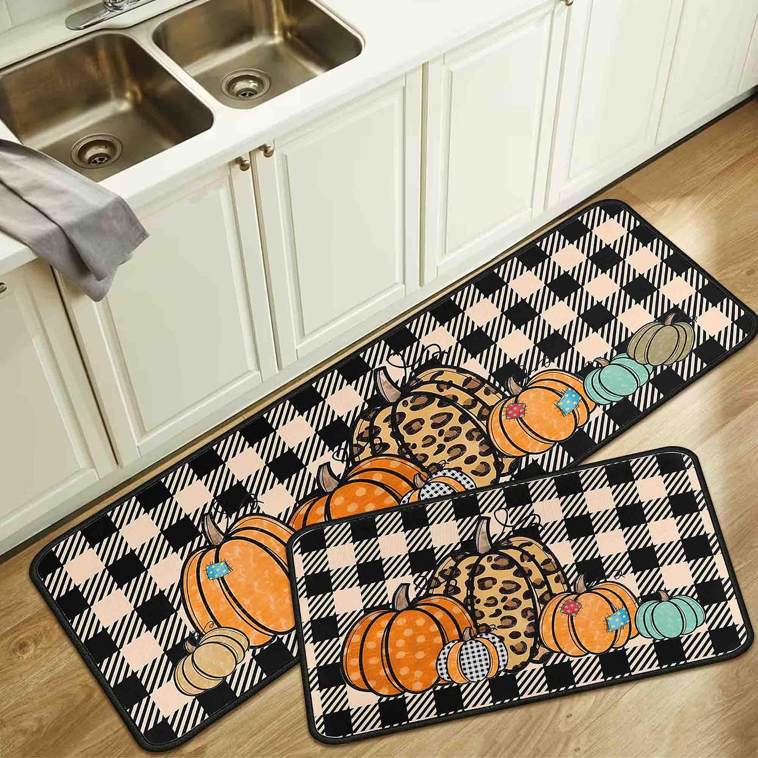 Amazon.com: Noulmea Buffalo Plaid Pumpkin Fall Kitchen Rugs Set of 2 ...
