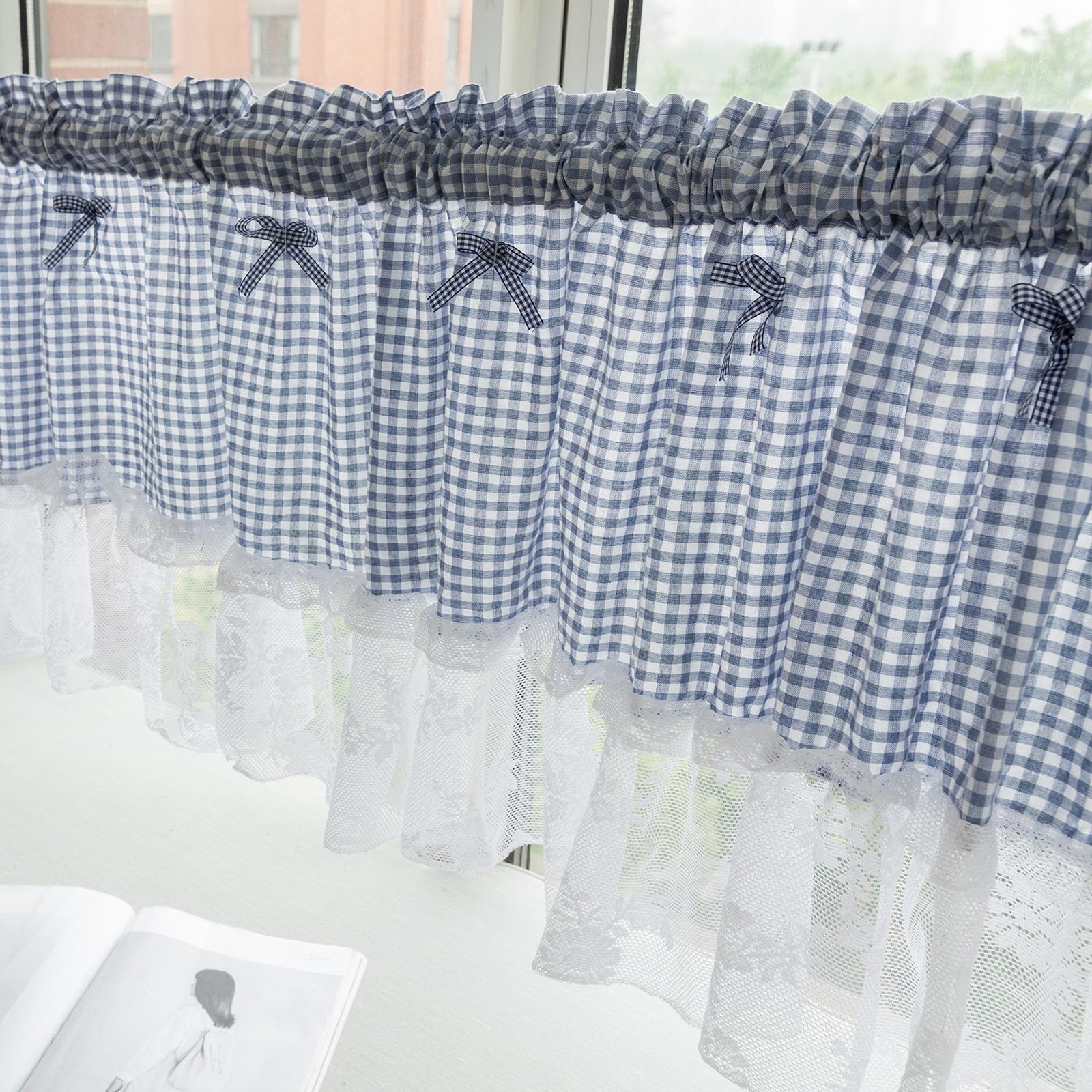 Amazon.com: Huierxun Blue and White Buffalo Check Plaid Window Valances ...