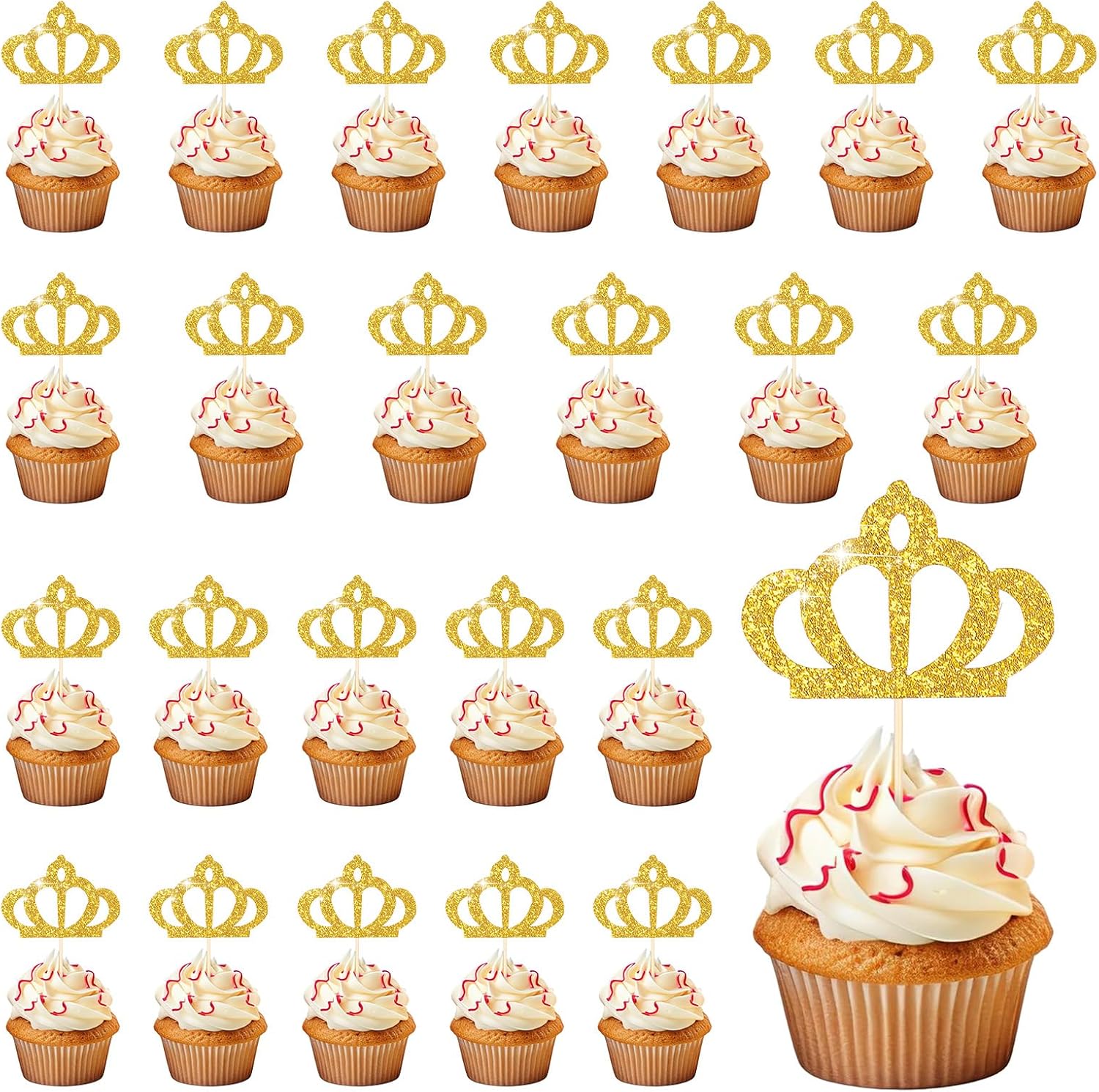 Amazon.com: 24 Pack Gold Crown Cupcake Toppers Princess Cupcake Topper ...