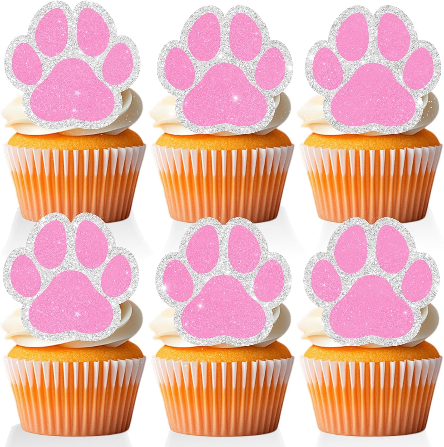 Amazon.com: 18 Pieces Pink Paw Print Cupcake Toppers for Girls Birthday ...