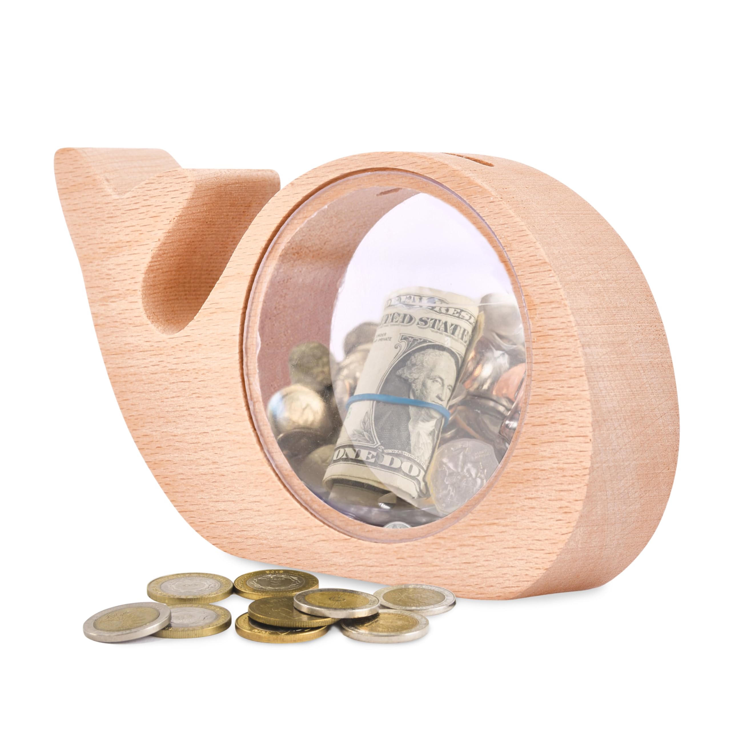 Amazon.com: BRYNNBERG Clear Piggy Bank - Wooden Whale Transparent Coin ...