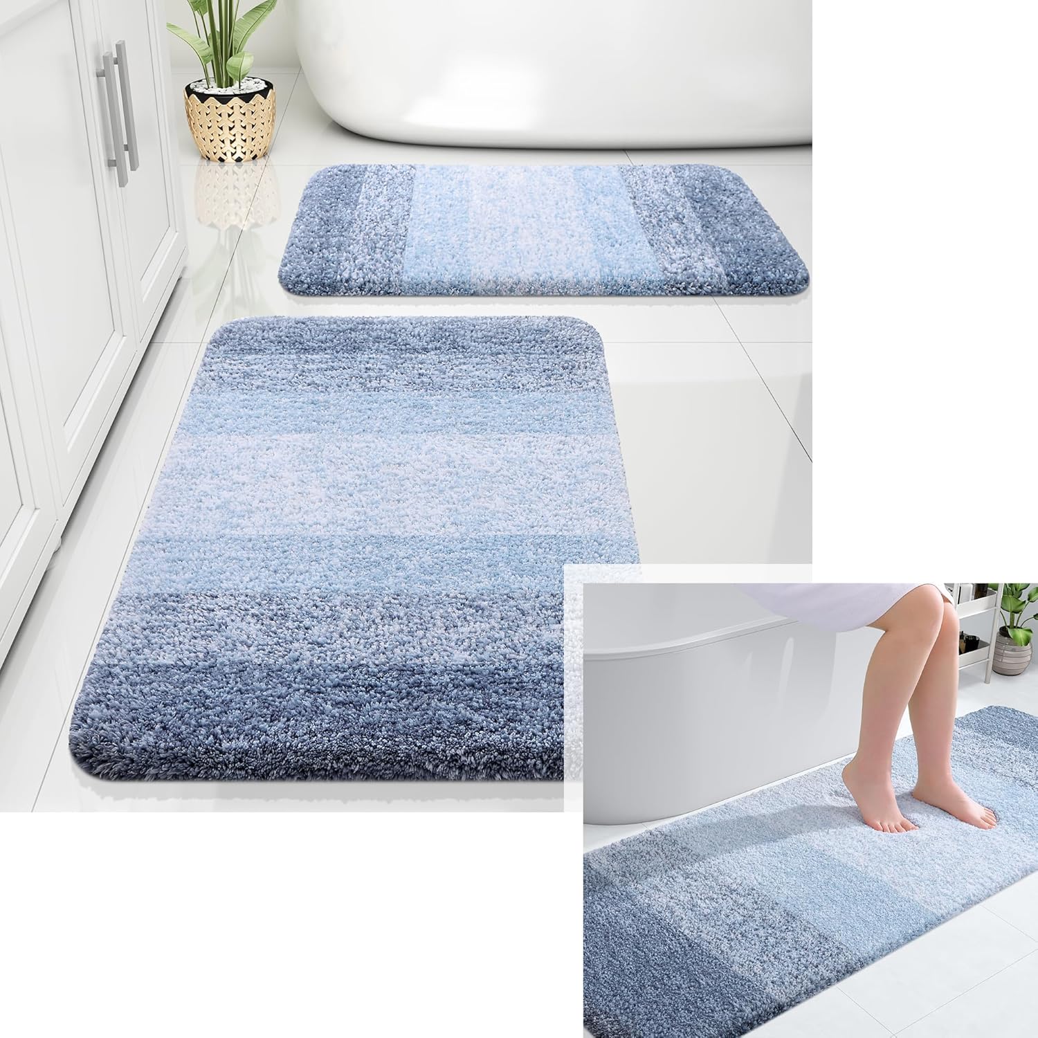 Amazon.com: OLANLY Ombre Bath Rug and Bathroom Rugs Sets 2 Piece, Bath ...