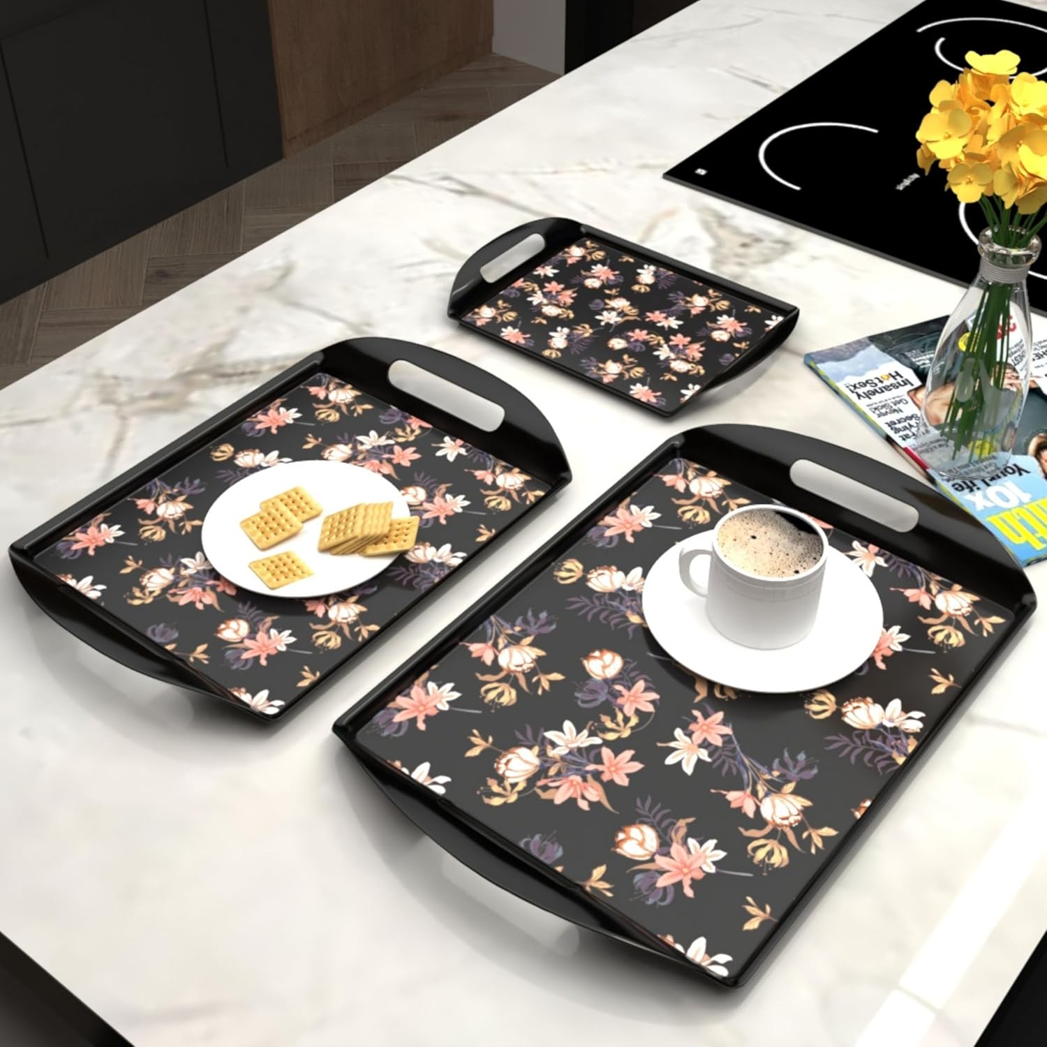 Castleite Aroma Series Melamine Trays Set of 3 with Handles for Serving ...