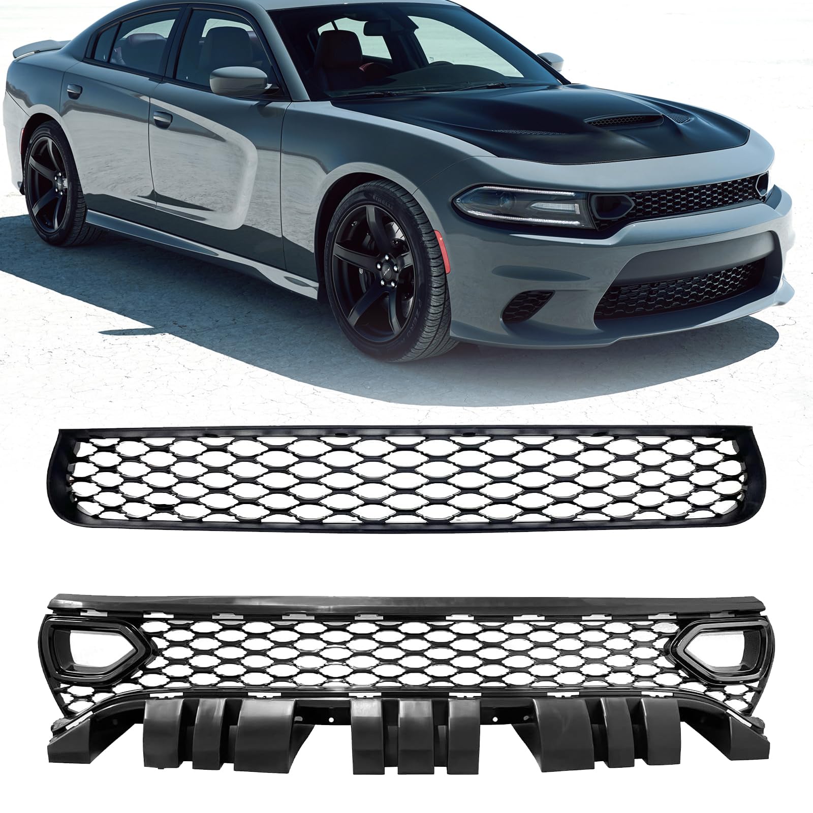 Amazon.com: MATMACRO Front Upper Lower Mesh Grille For Dodge Charger ...