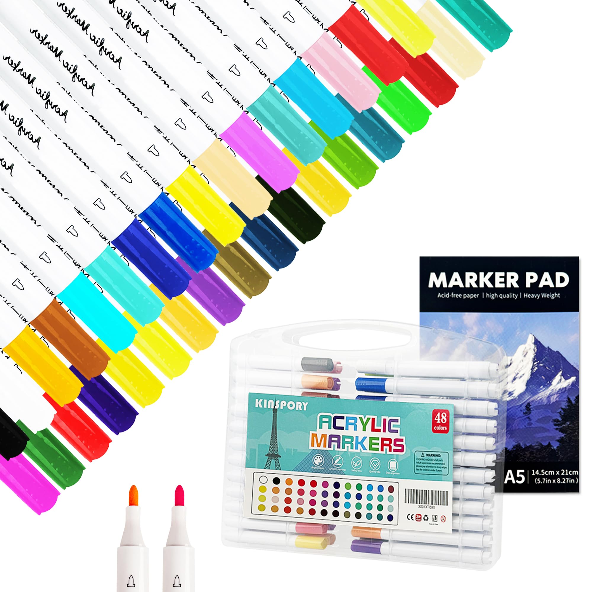 KINSPORY 48 Acrylic Markers, Acrylic Paint pens, Colored Marker Set ...