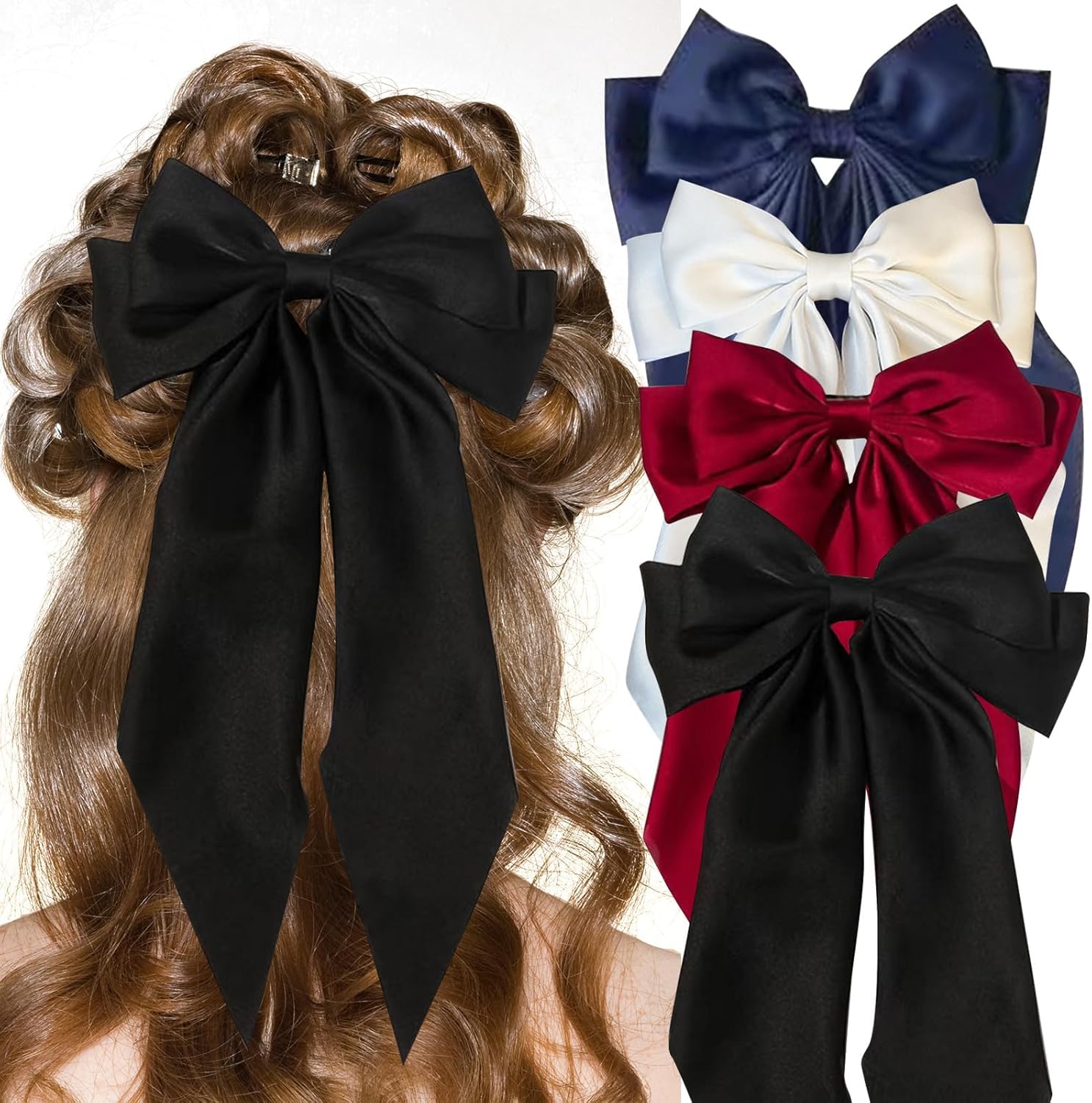 4 PCS Hair Bow, Black Hair Bows for Women, Bow for Hair Clip, Big Bows ...