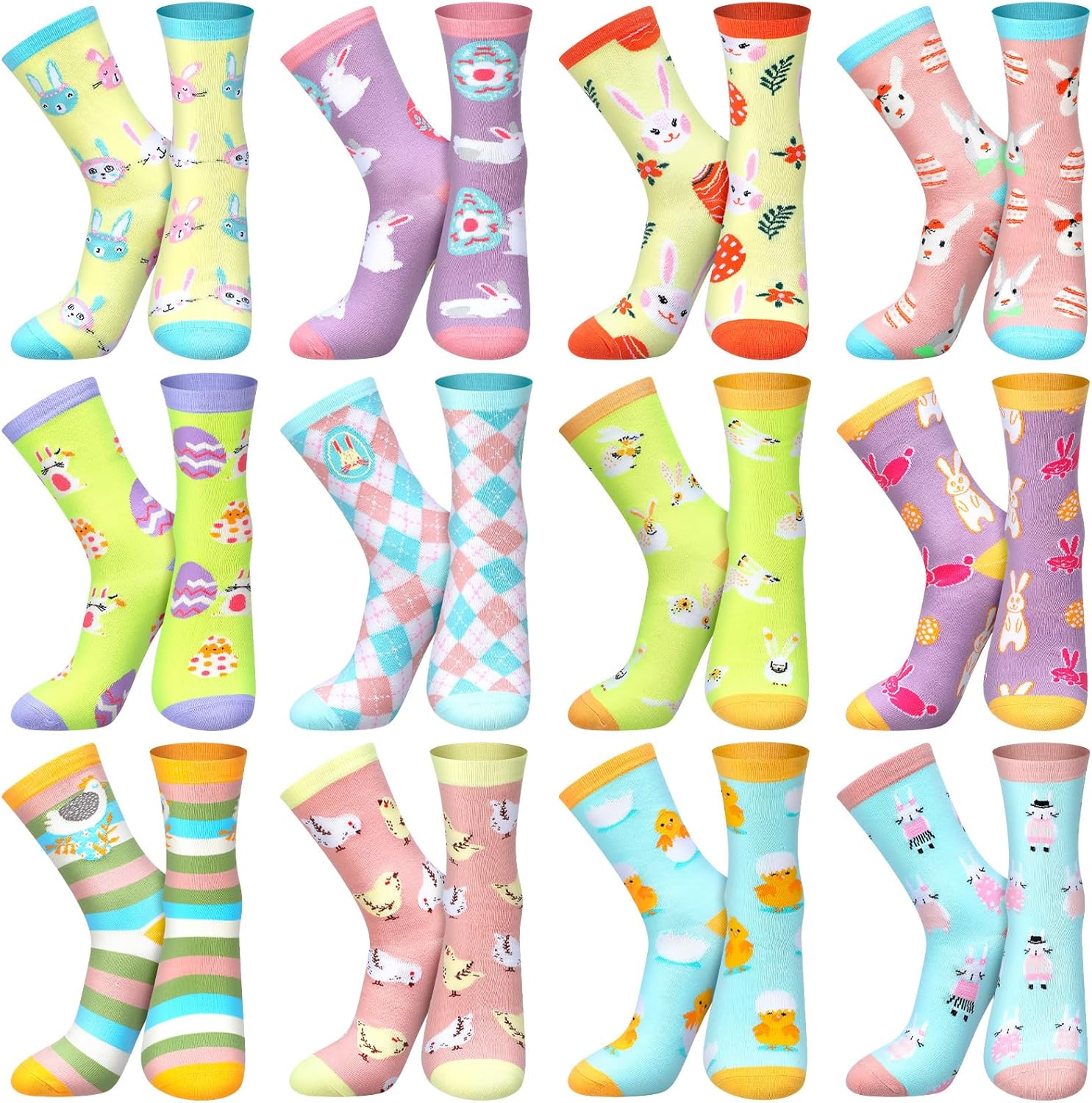 Amazon.com: 24 Pairs Easter Bunny Socks for Women Easter Casual Crew ...