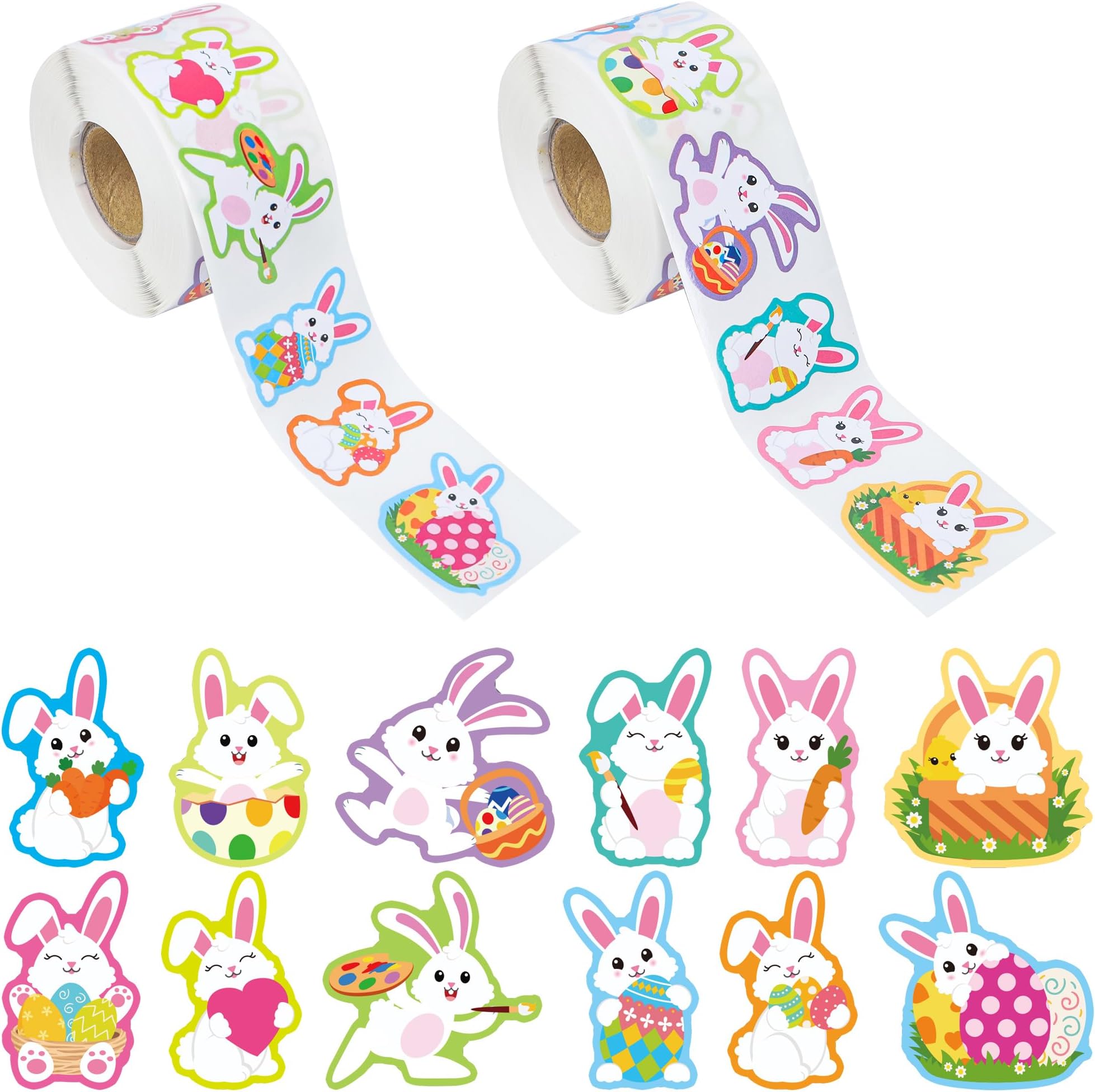 Amazon.com: 500 Pcs Easter Stickers Easter Bunny Sticker Roll 1 Inch ...