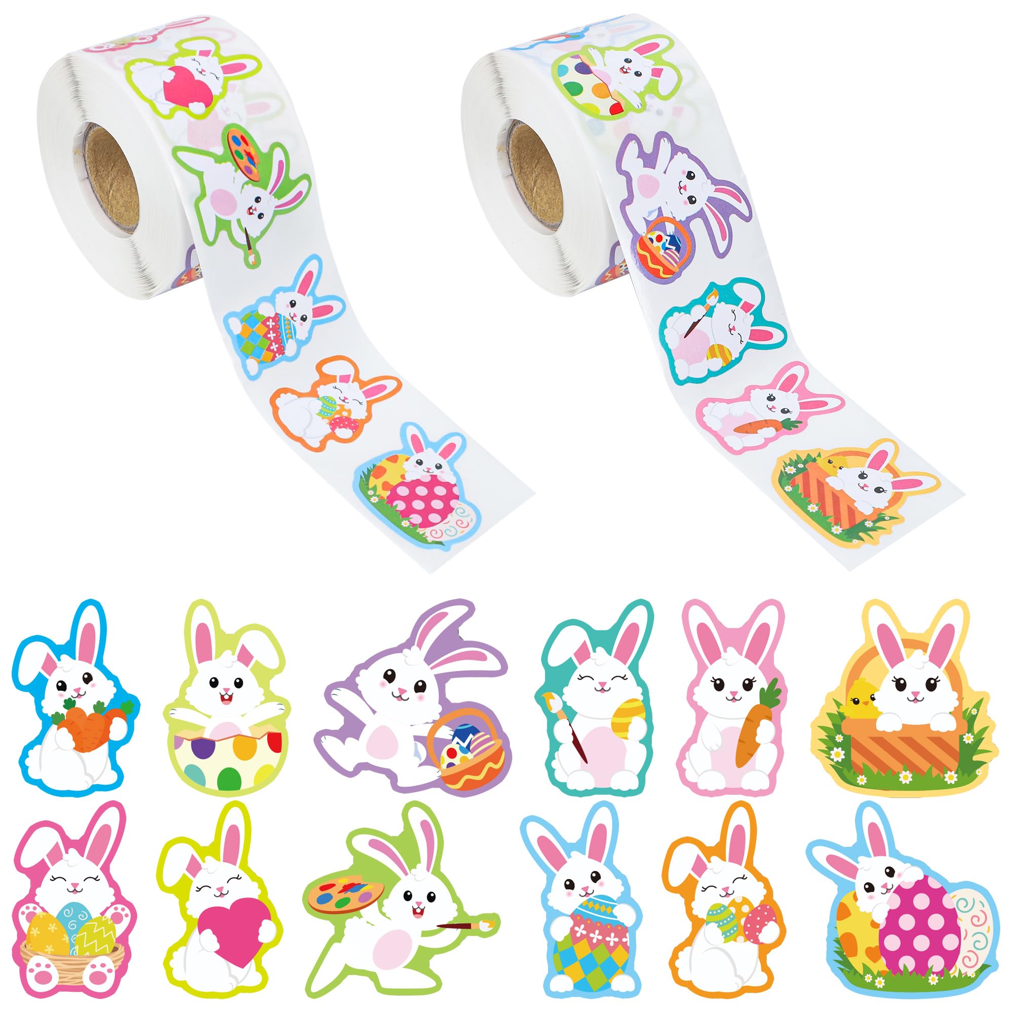 Amazon.com: 1200 PCS Easter Bunny Stickers Roll 12 Designs Easter Egg ...