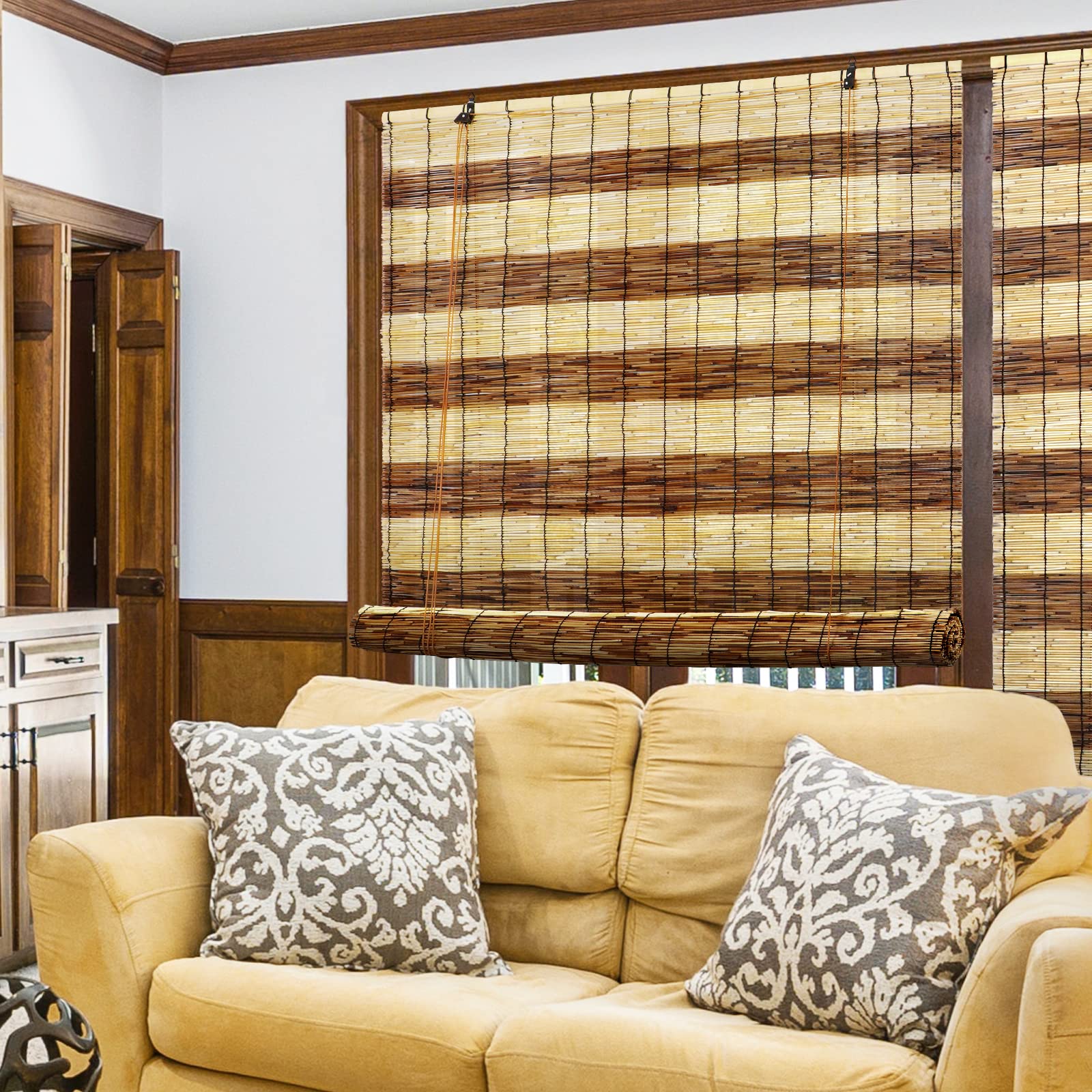 Tgzwme Bamboo Reed Roll-Up Blind Shades for Windows,47" W x 71" H ...