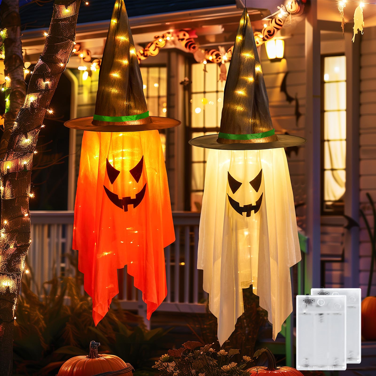 Amazon.com: Minetom Halloween Lights Battery Operated, 2PC Large ...