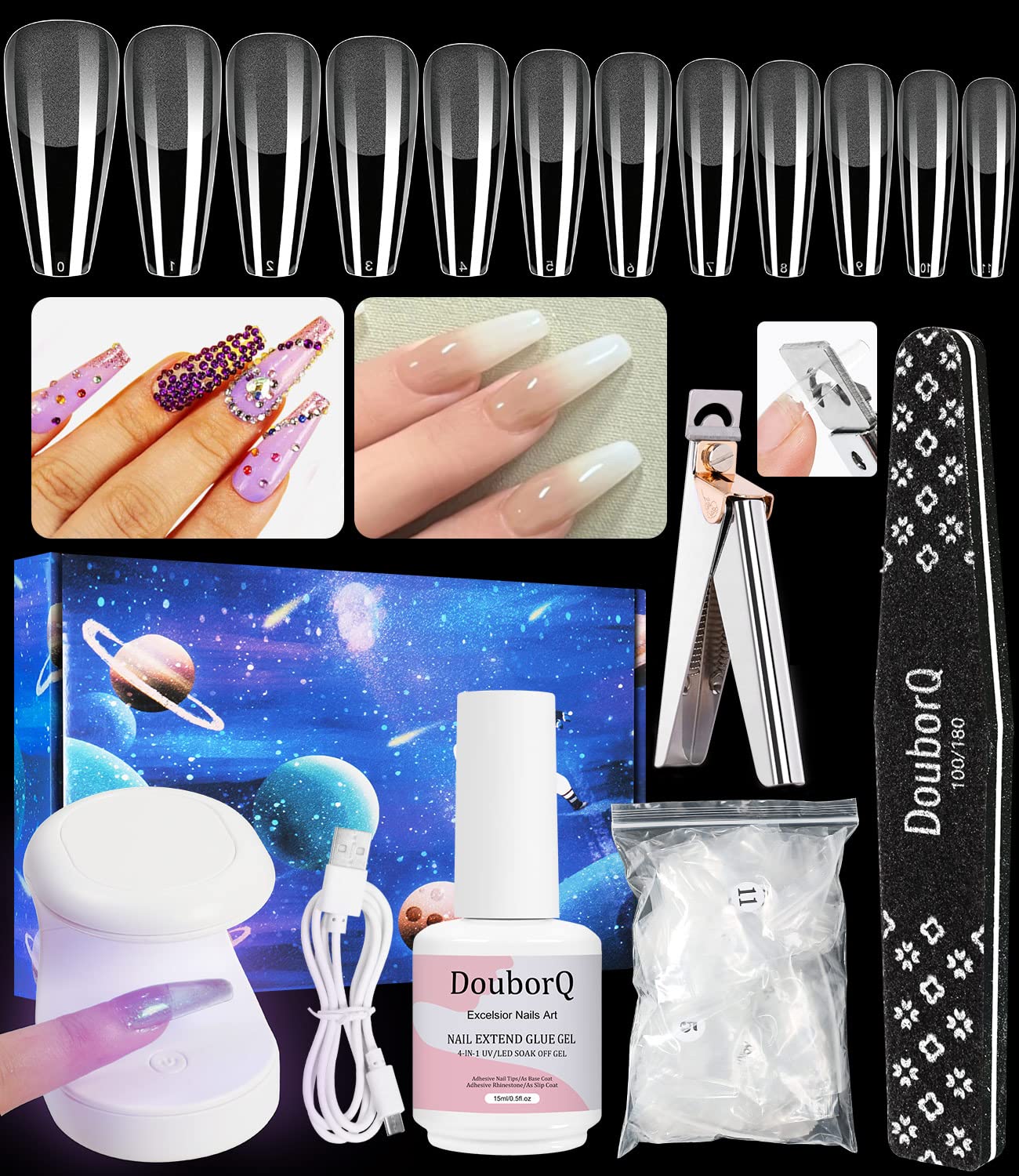 1 x Brand New DouborQ Nail Tips Kit, 500PCS Acrylic Long Coffin False ...